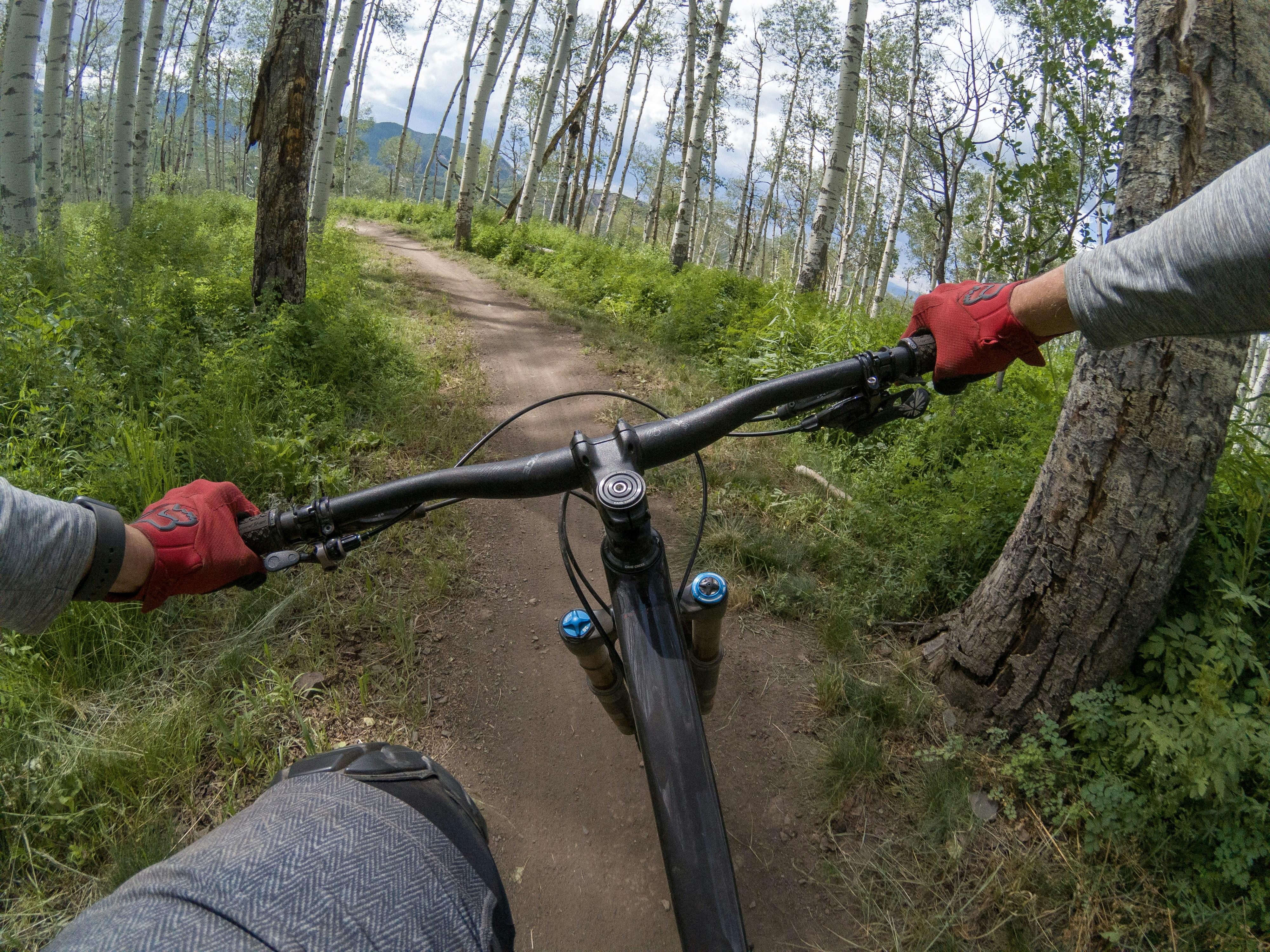 A person riding a bike down a dirt road photo – Free Aspen Image on ...