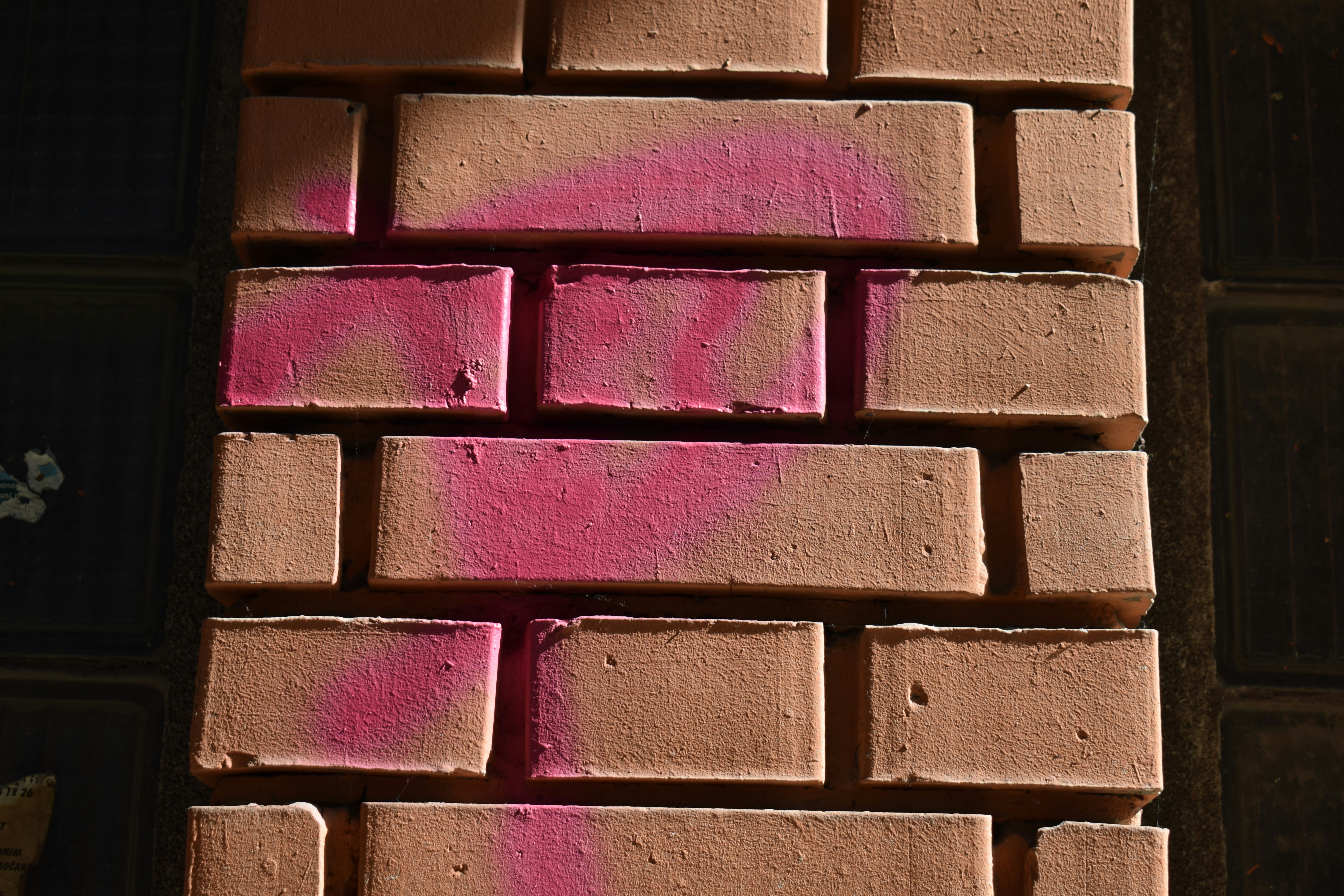 Pink Streaks on a Brick Wall: A Quiet Burst of Color