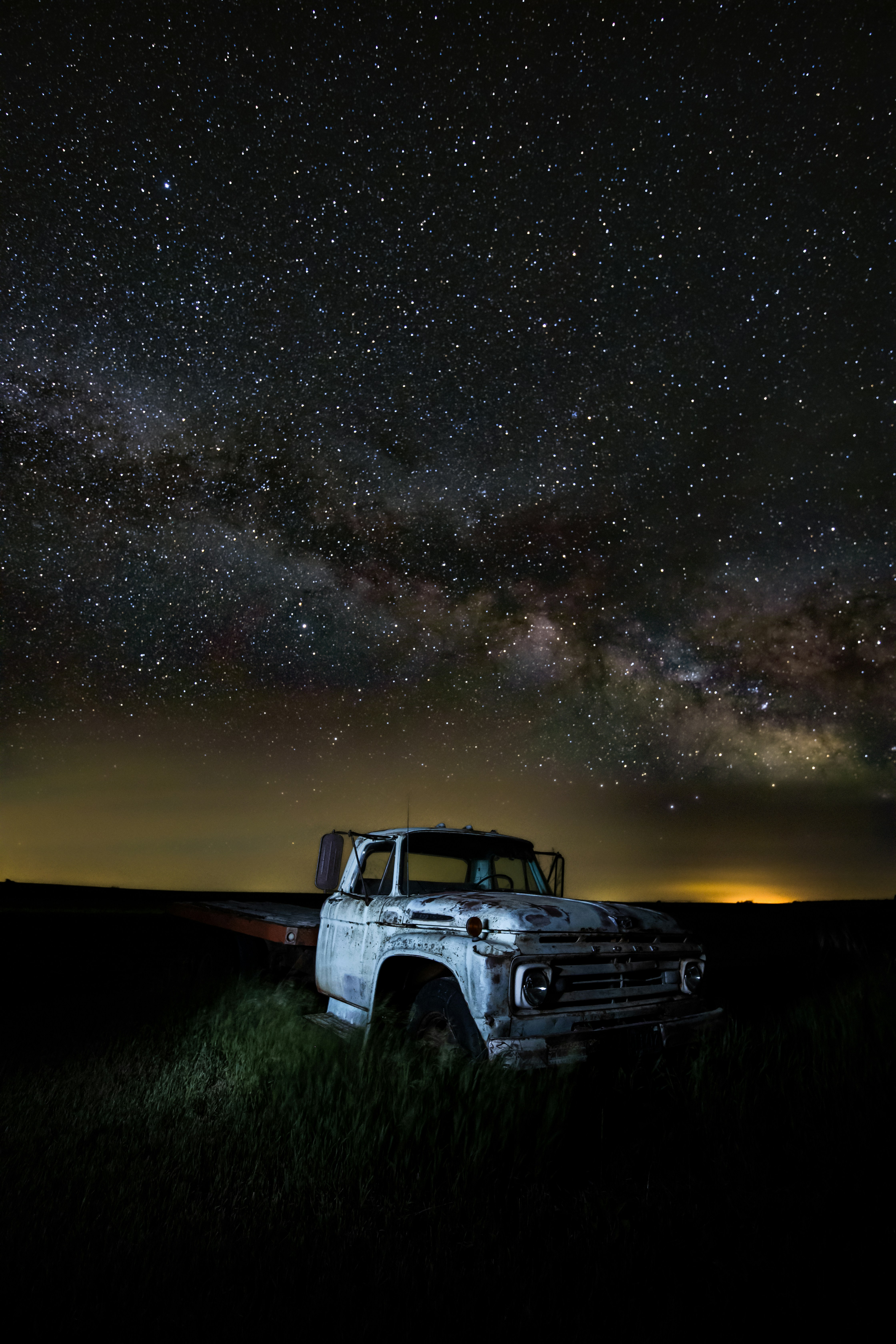 Milky Way Over a Weathered Ford Pickup on a Silent Prairie Night