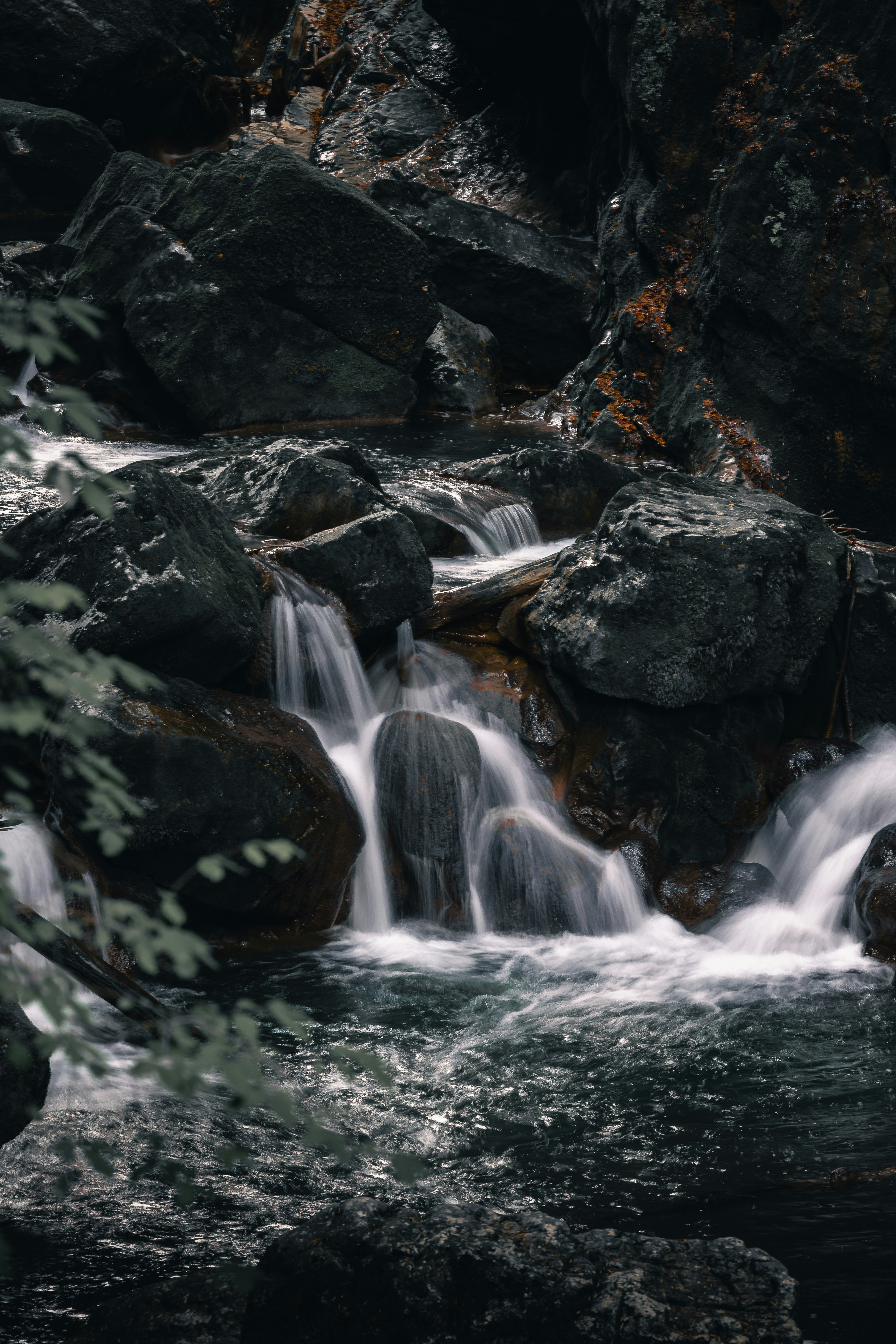 A stream of water running over rocks in a forest photo – Free ...