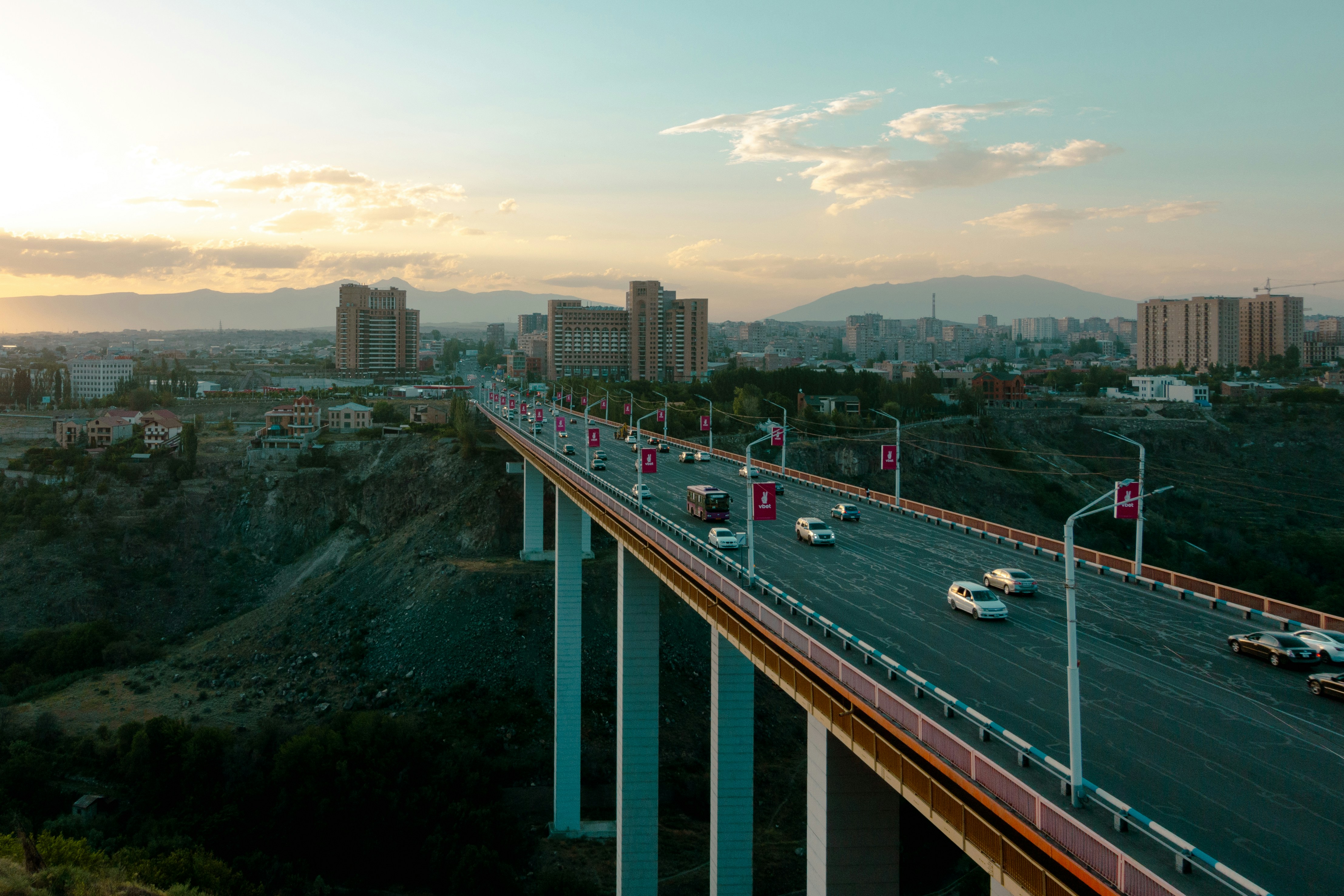 Sunset over a Elevated Highway: Cityscape from the Span