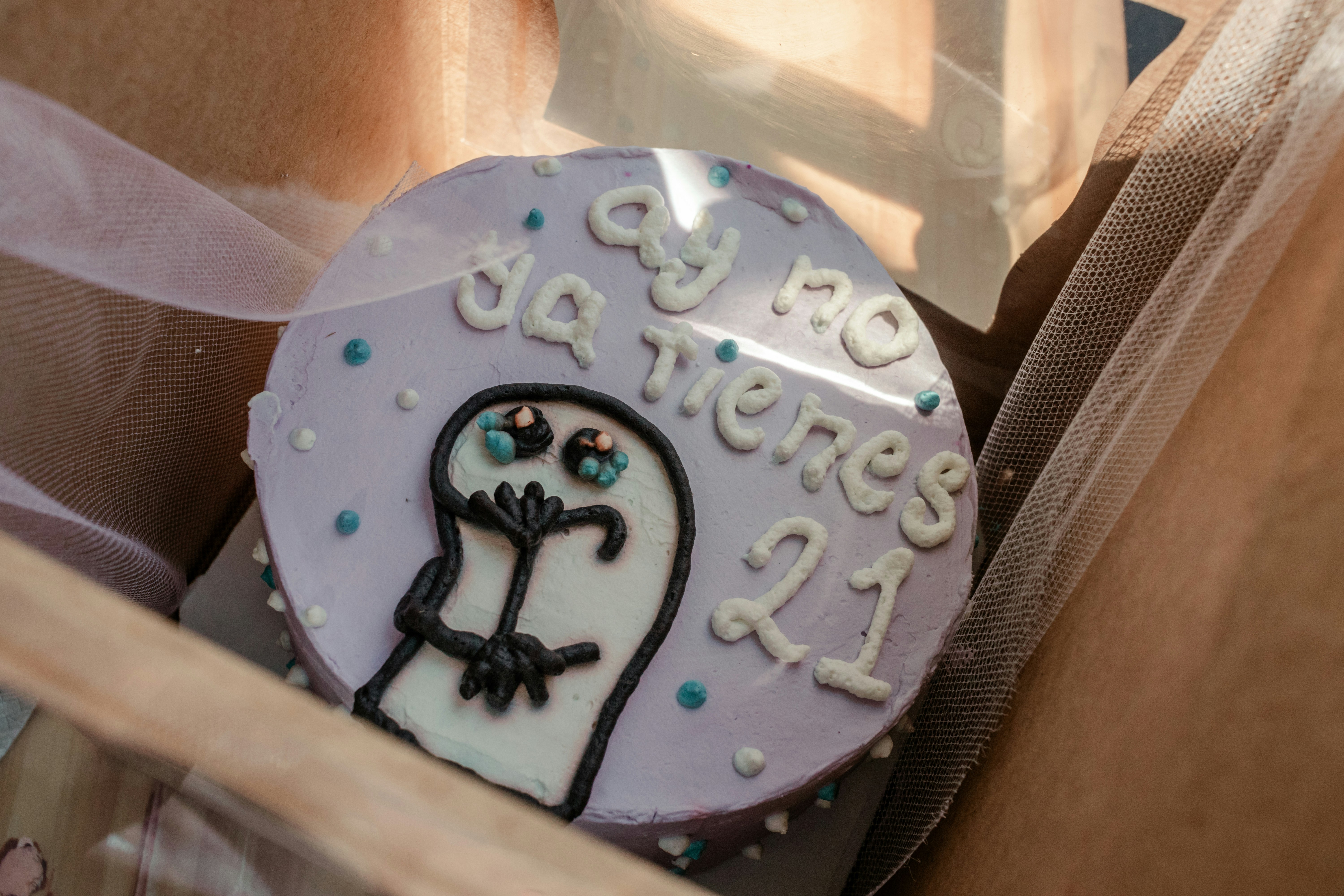 Pastel Purple Heart Cookie with a Whimsical Ghost Sketch