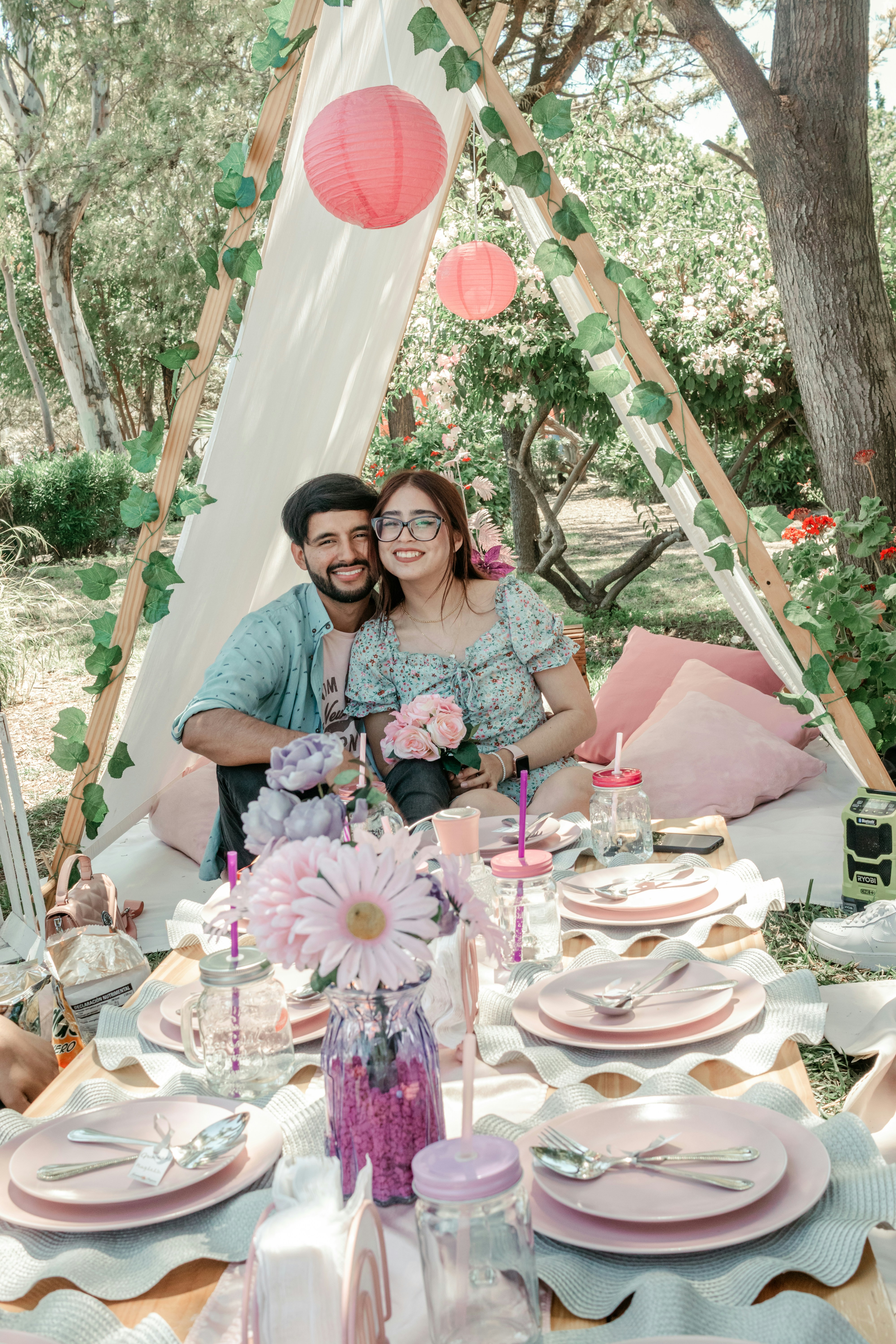 Love Under a Pink Picnic Canopy