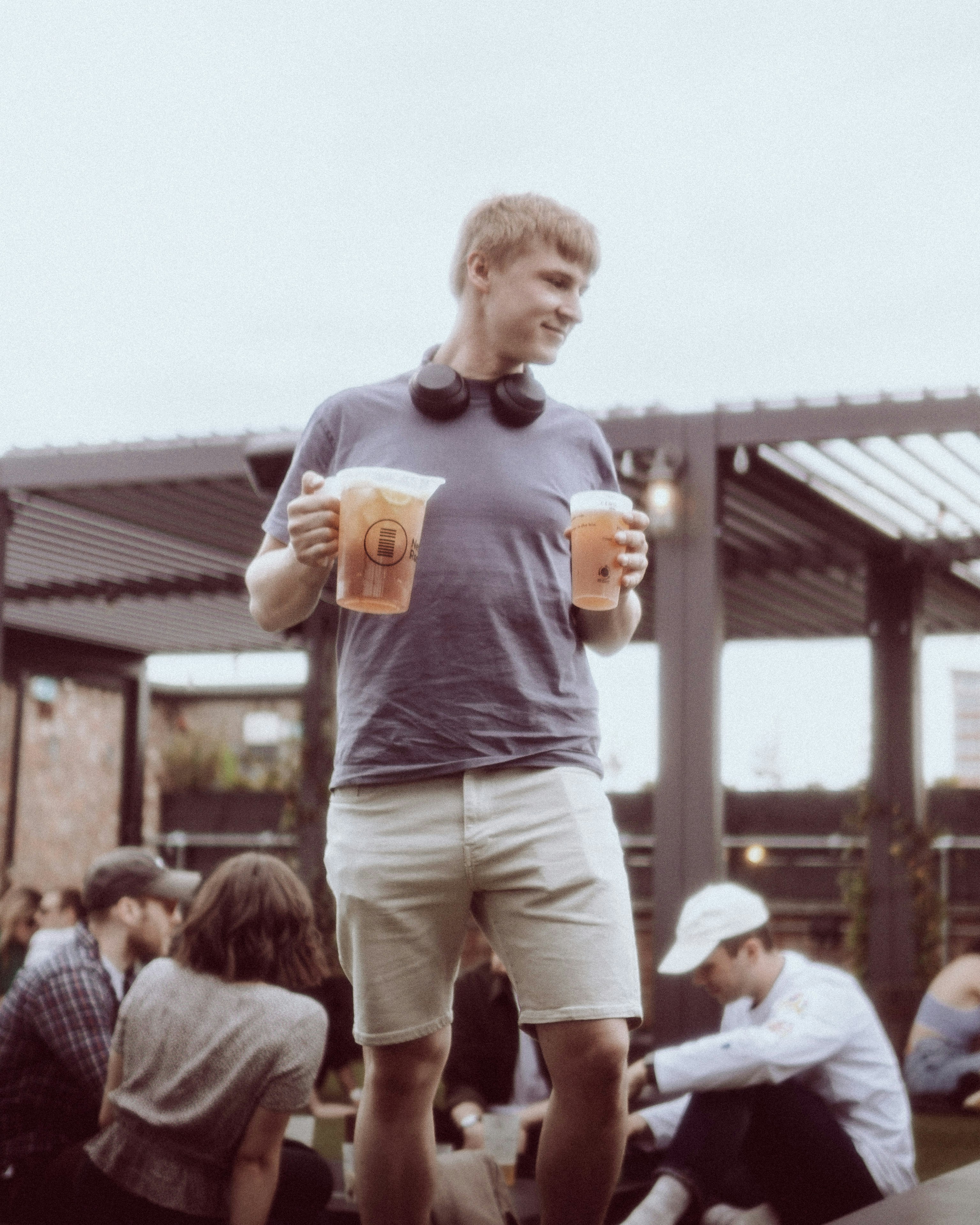 Sunlit Rooftop Toast: Casual Brew Moment