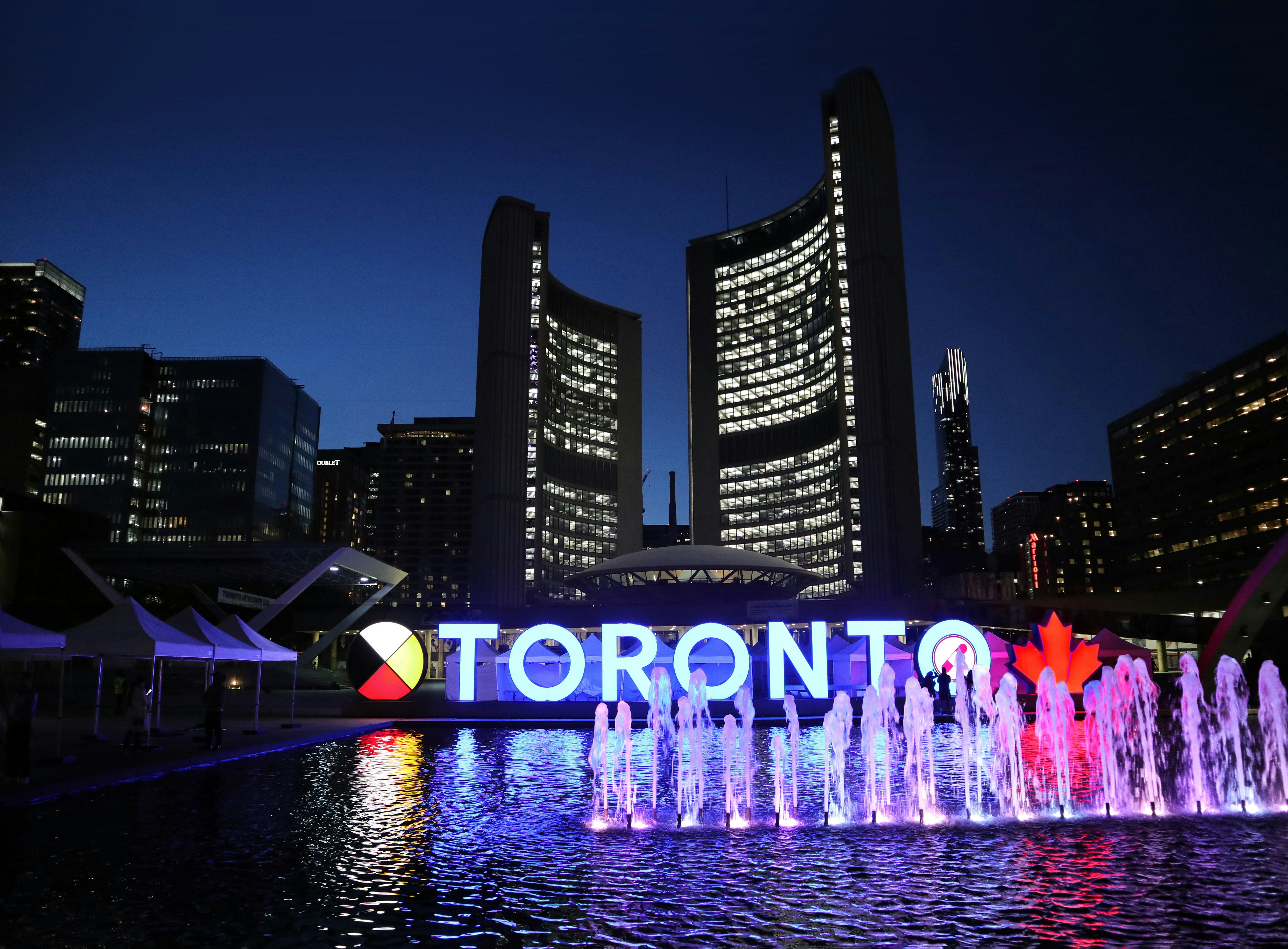 Neon Toronto at Waterlight: Fountains Framing a Midnight Skyline