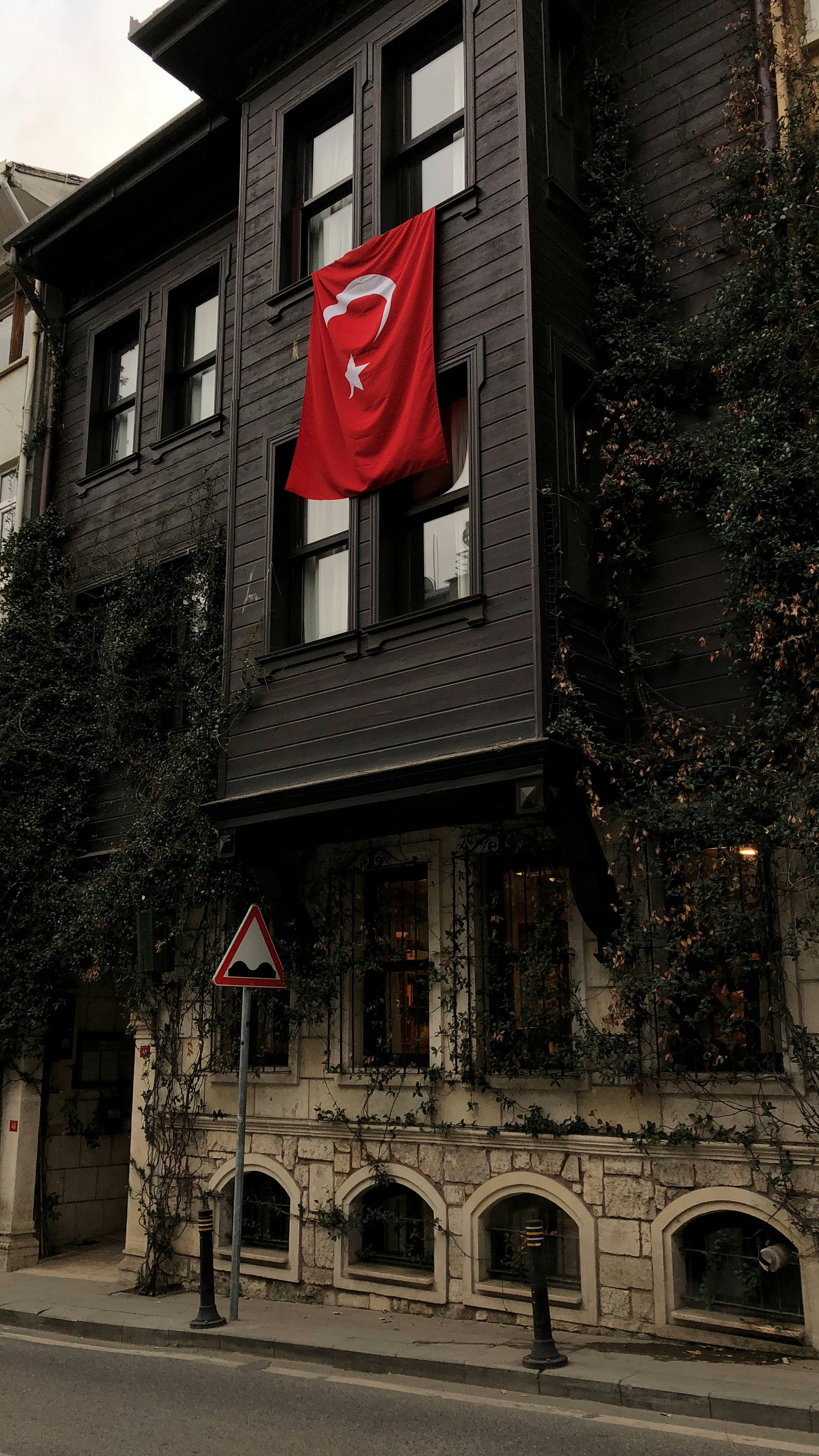 a flag from a building