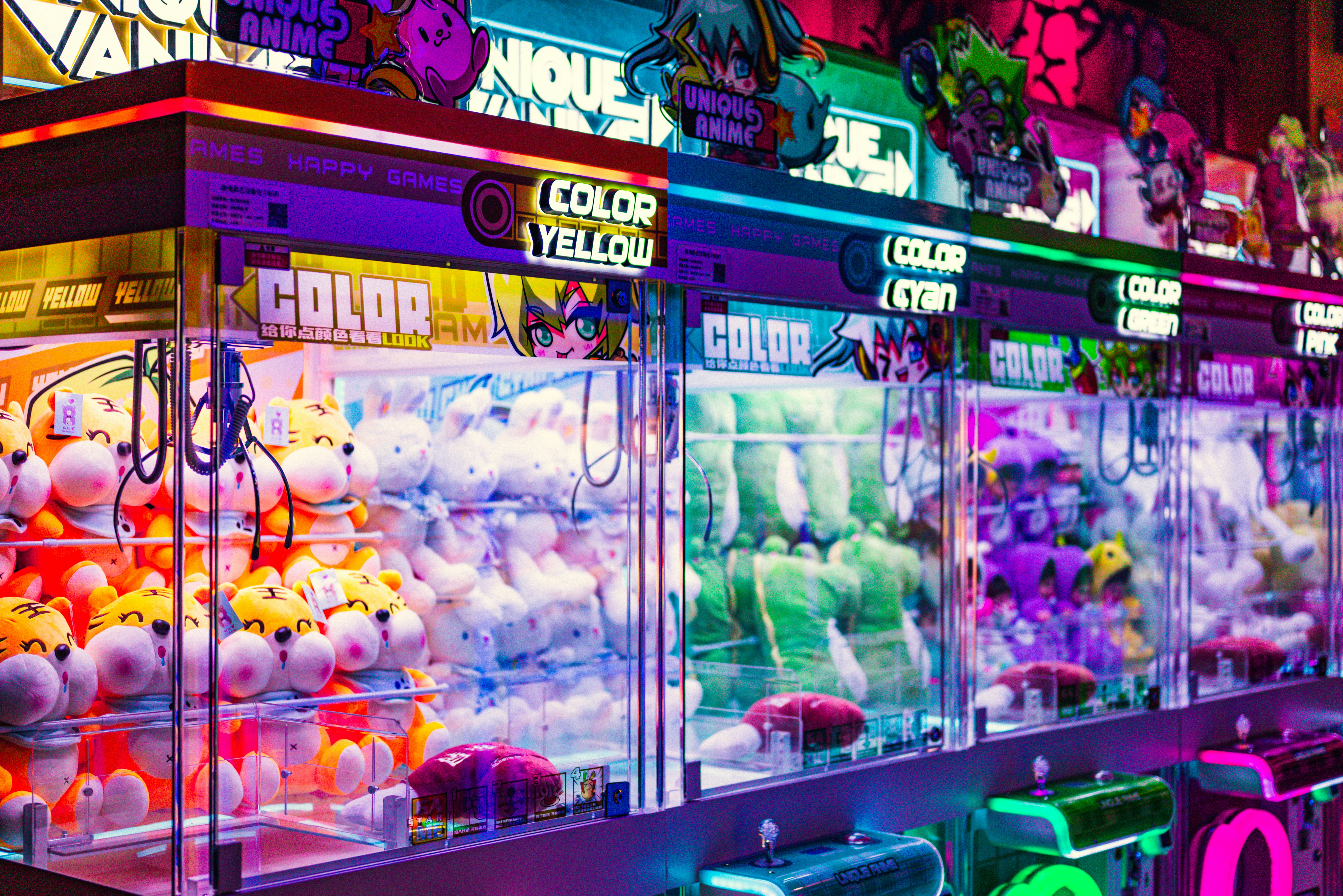 Claw Arcade Kaleidoscope: Plush Prizes Glow in Neon Rain