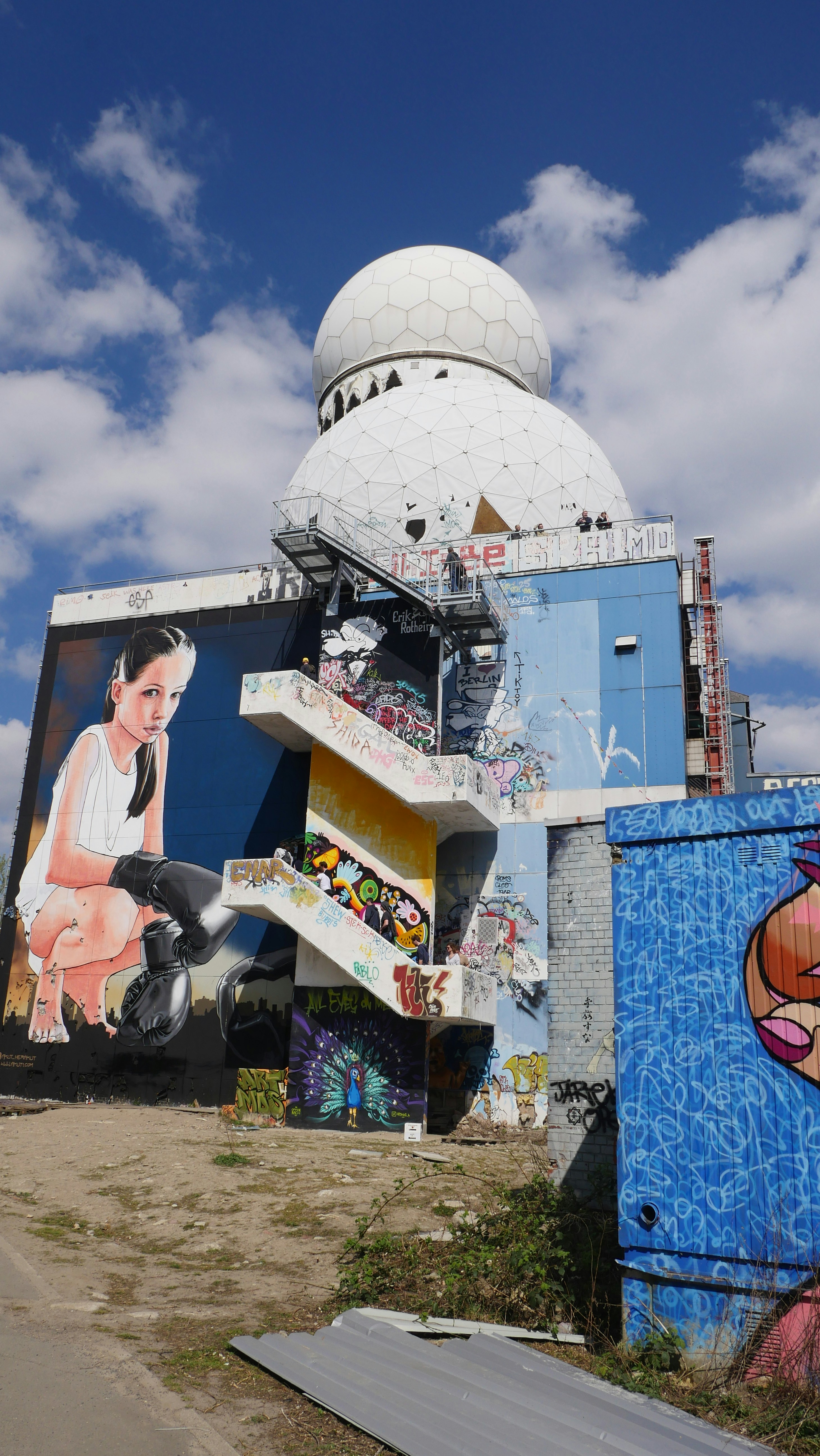 Geodesic Dome Above a Stairwell Wrapped in Street Art