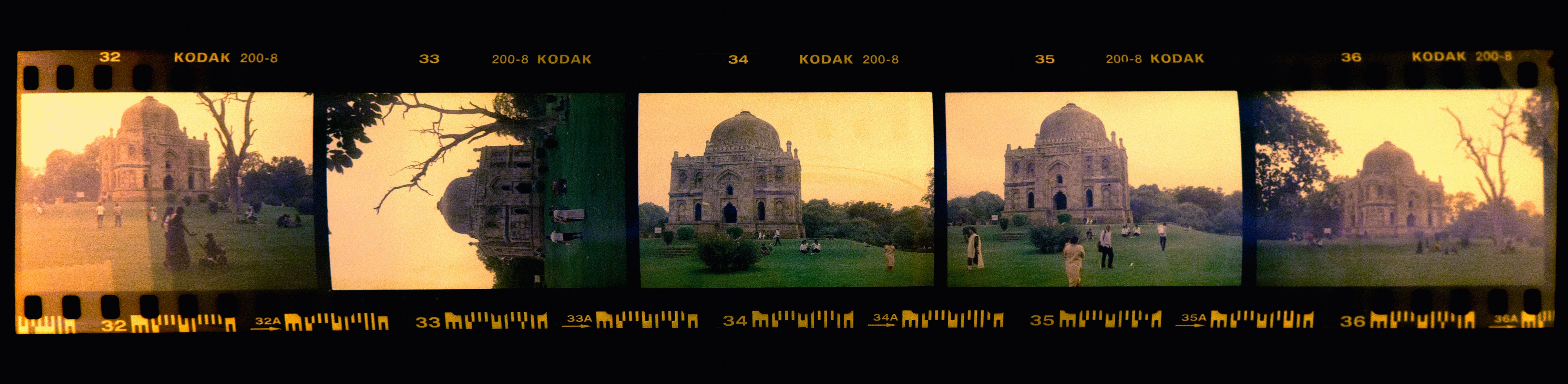 Golden Hour at the Taj: Five-Frame Film Strip of Marble Domes and Wandering Light