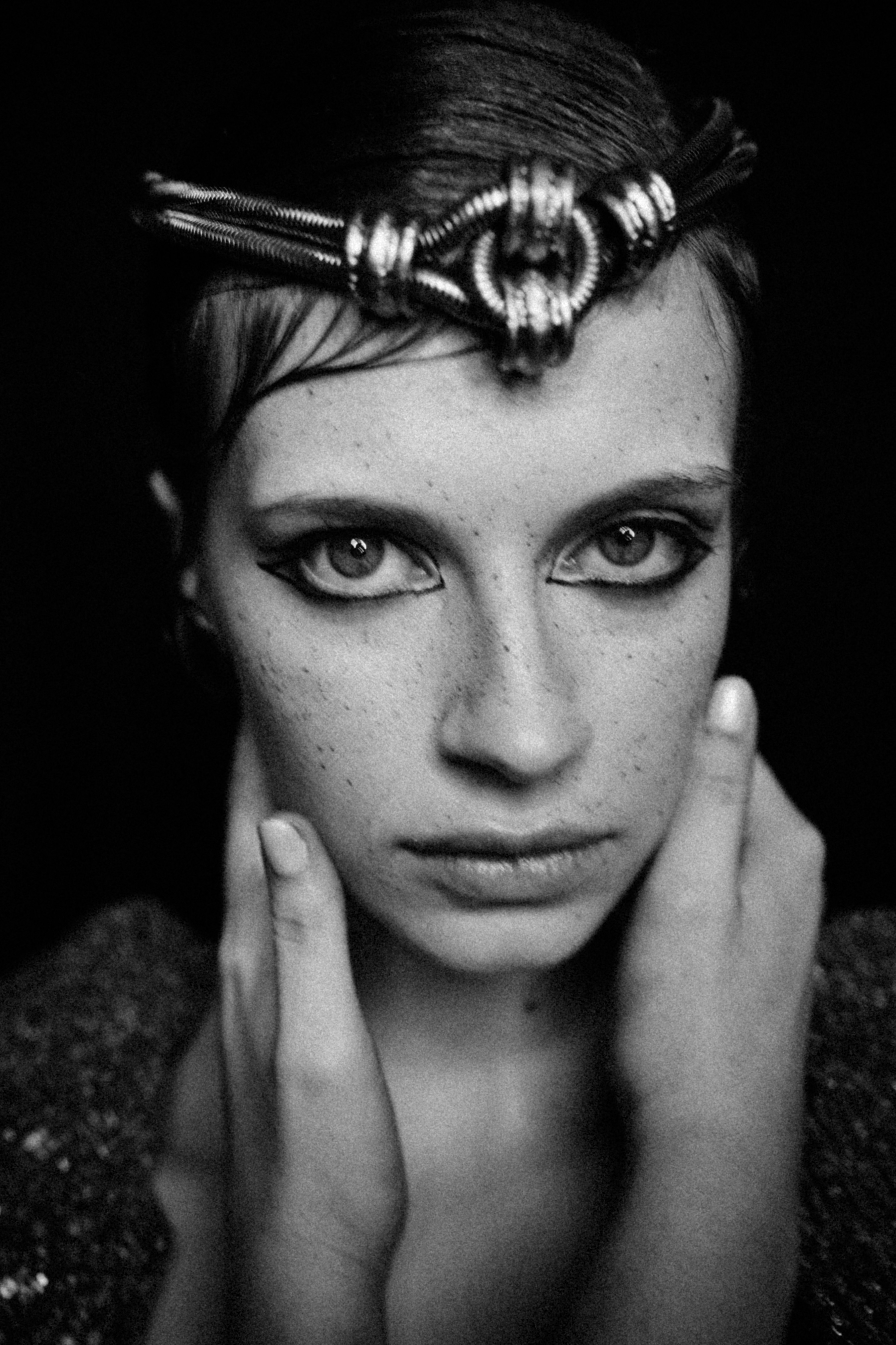 Centered Gaze: A Piercing Black-and-White Portrait