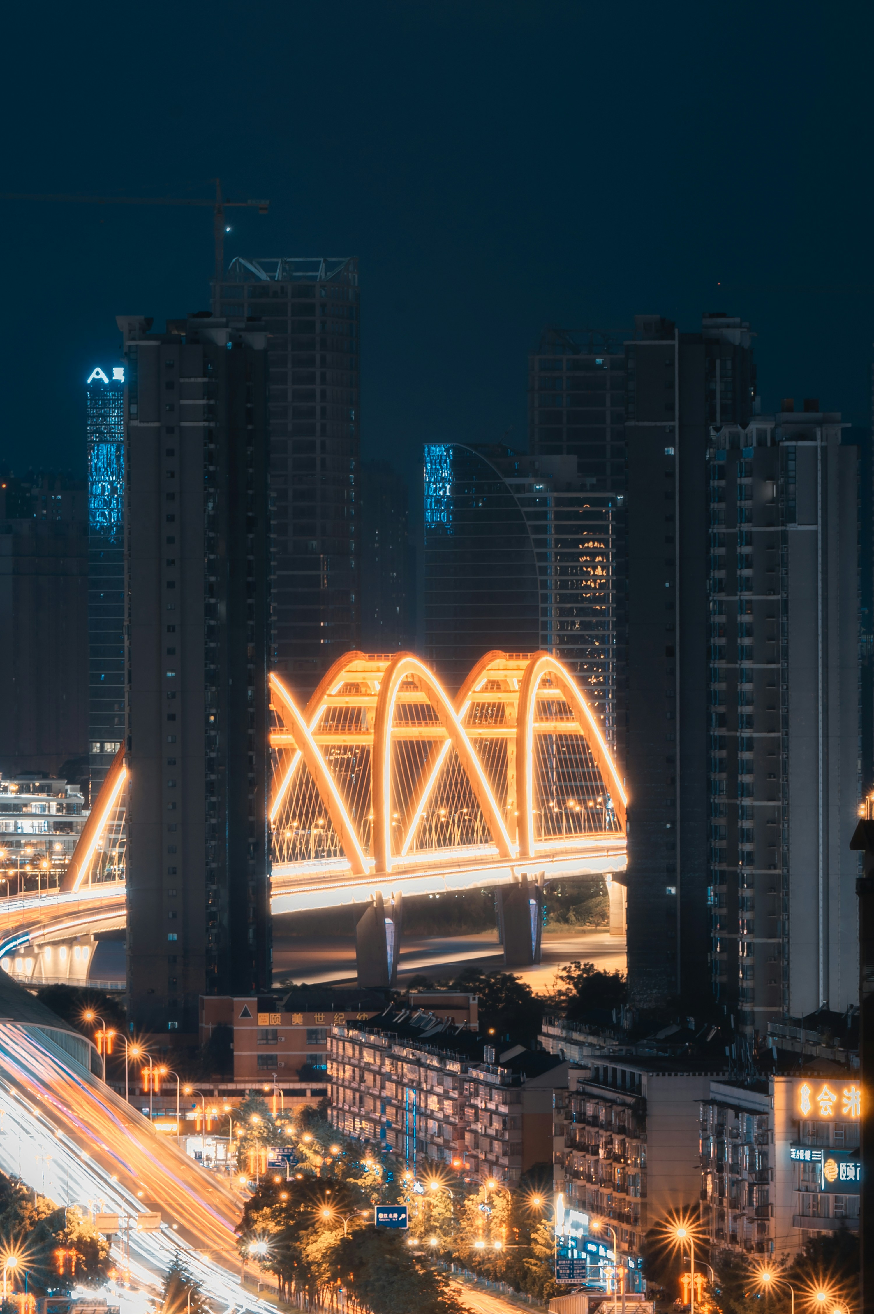 Fiery Arches Over a Night City: The Neon Bridge Crown