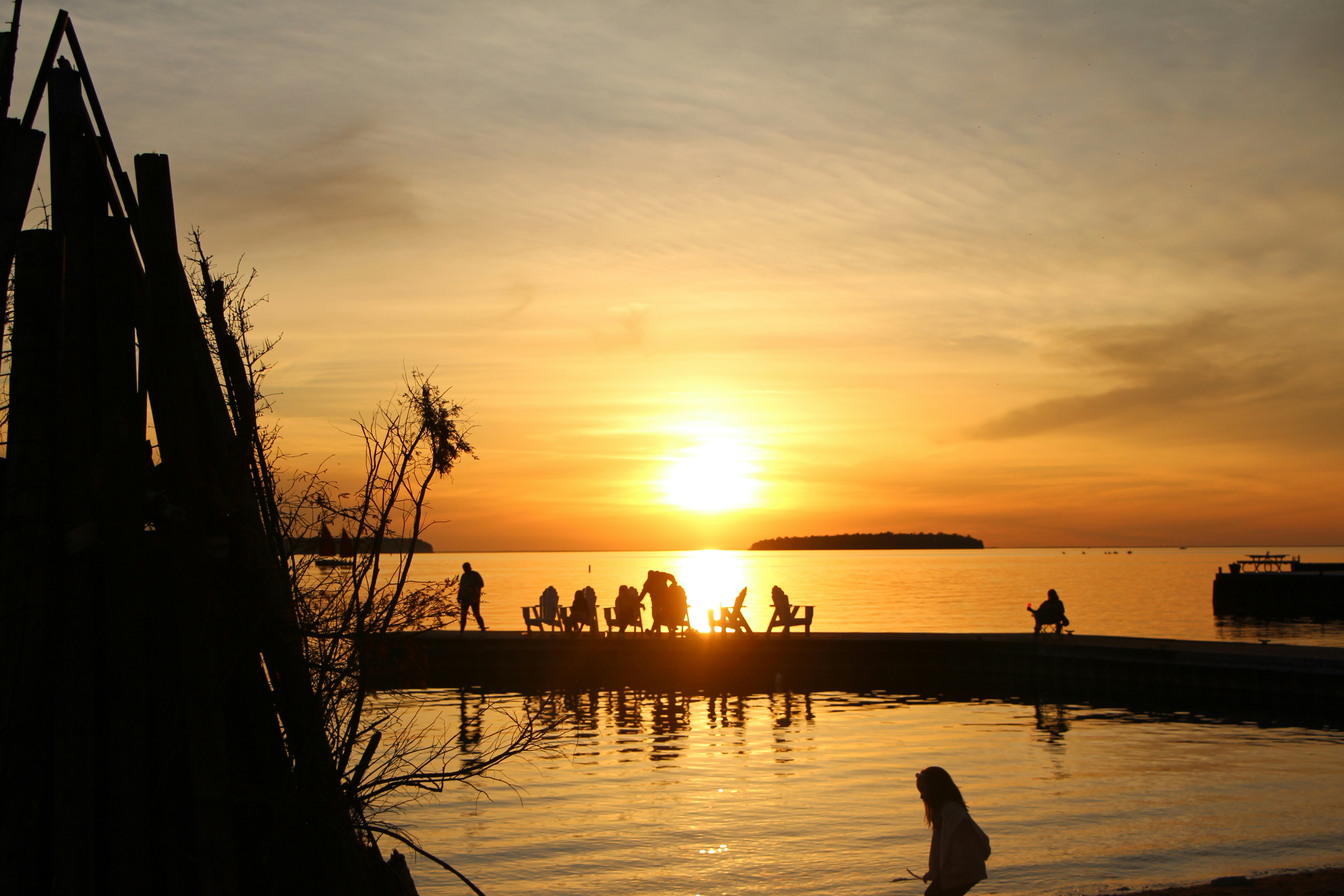 a group of people on a dock