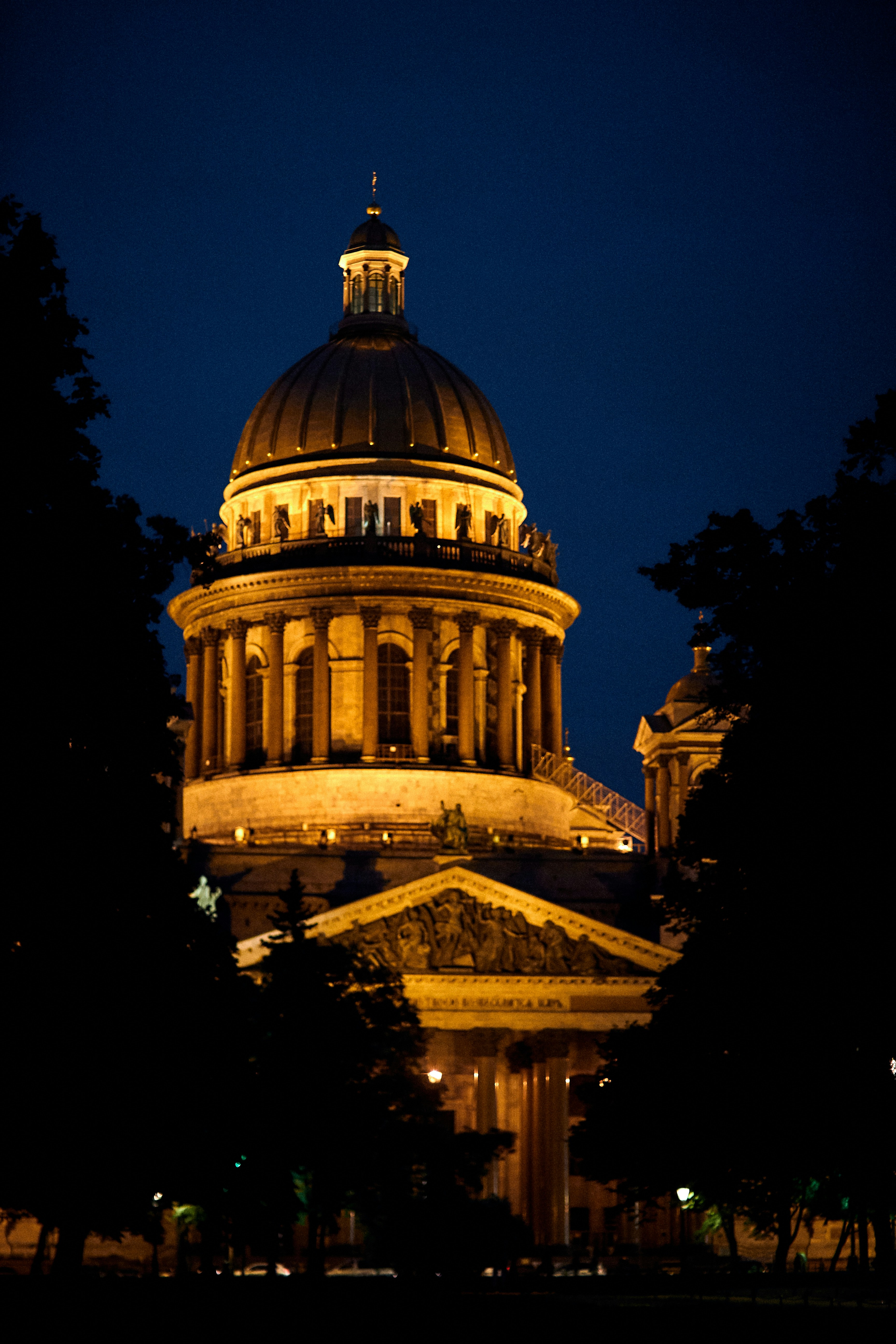 A large building with a dome and columns at night photo – Free ...