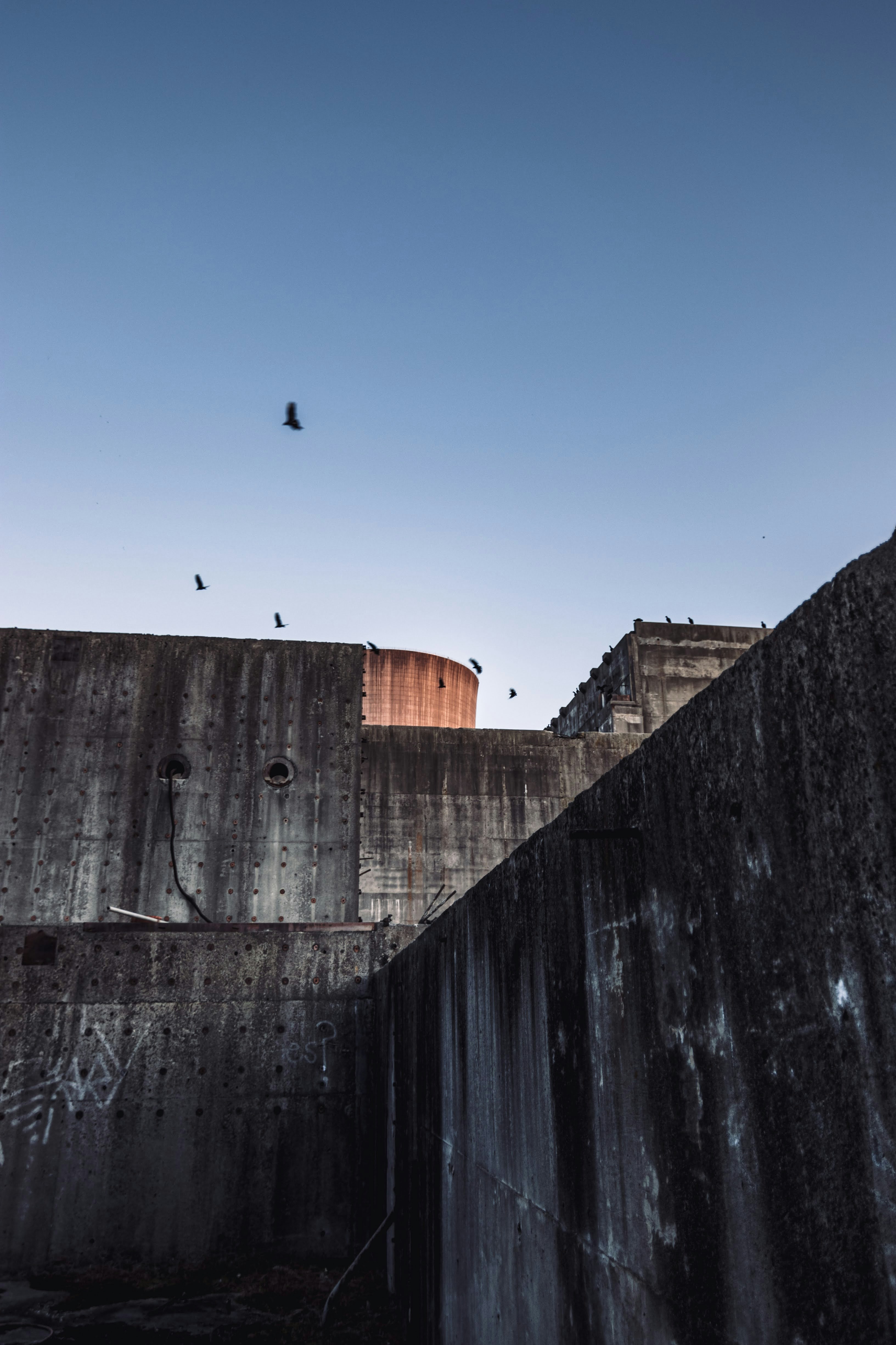 Ridge of Weathered Walls under a Clear Sky