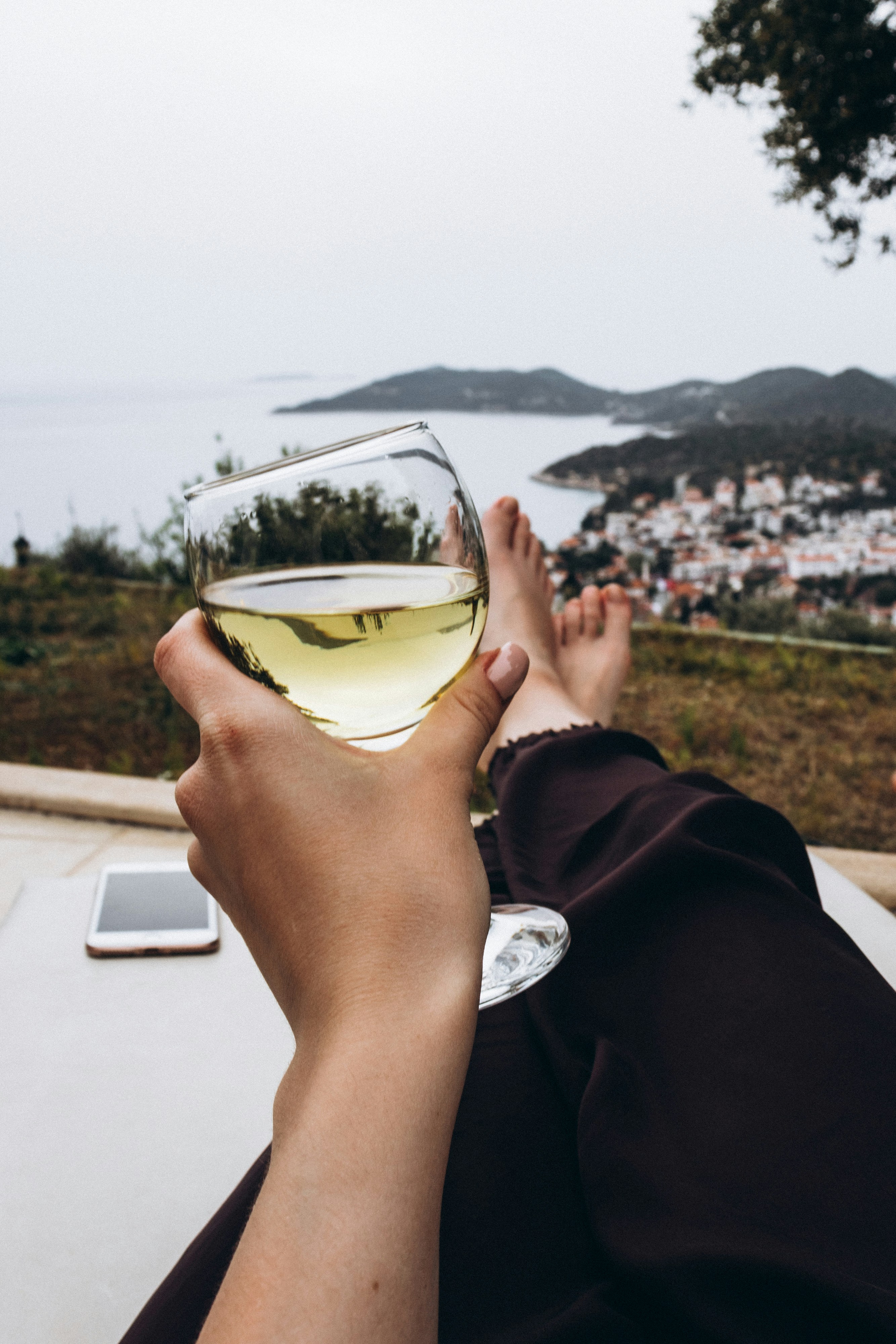 Wine Glass at the Edge: A Quiet Toast Over a Coastal Panorama