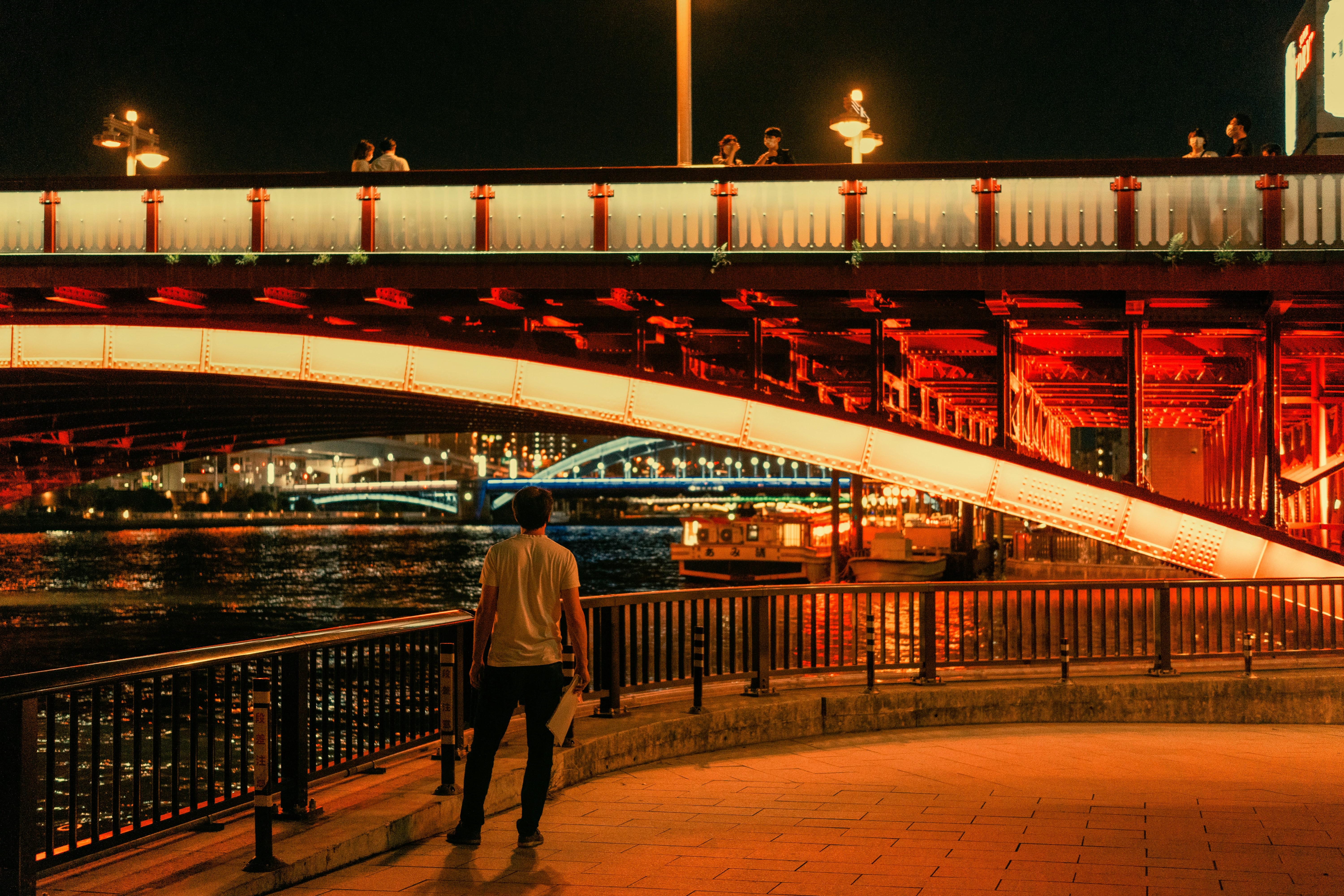 A person walking on a bridge photo – Free 1 chome-2-7 hanakawado Image ...