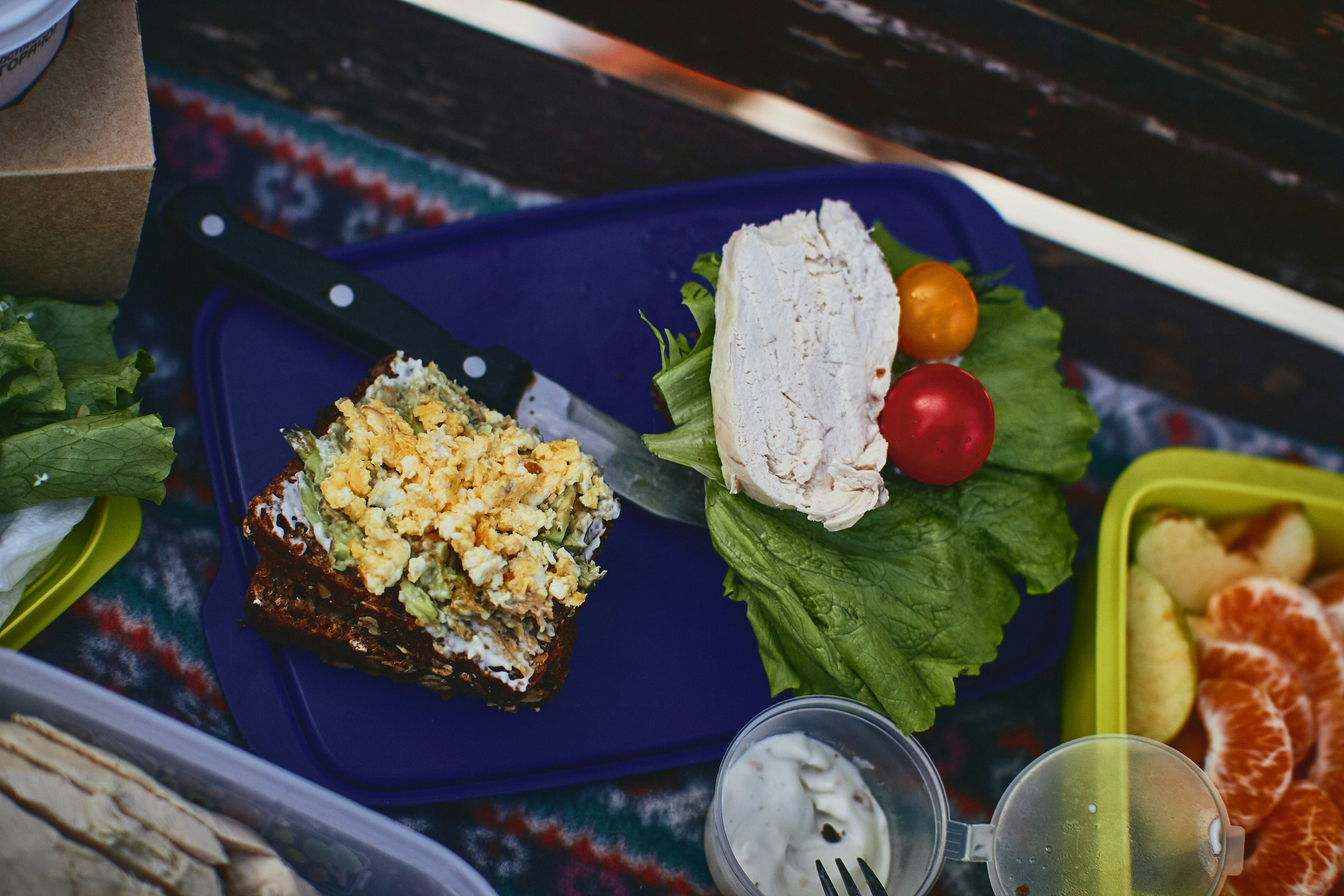 Colorful Charcuterie Spread On a Blue Plate