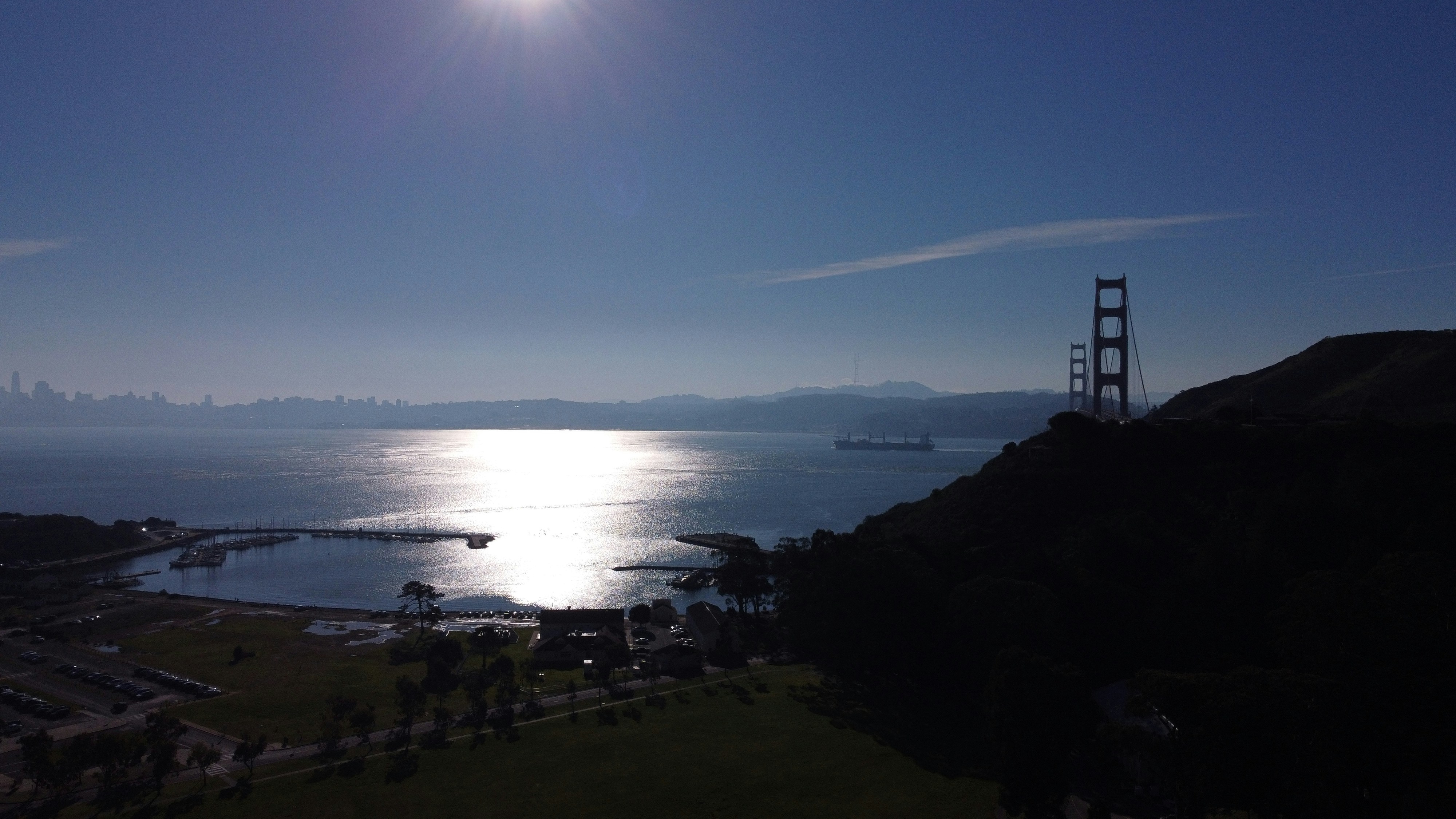 Sunlit Bay, Steel Ribbon: Aerial View of the Golden Gate Bridge