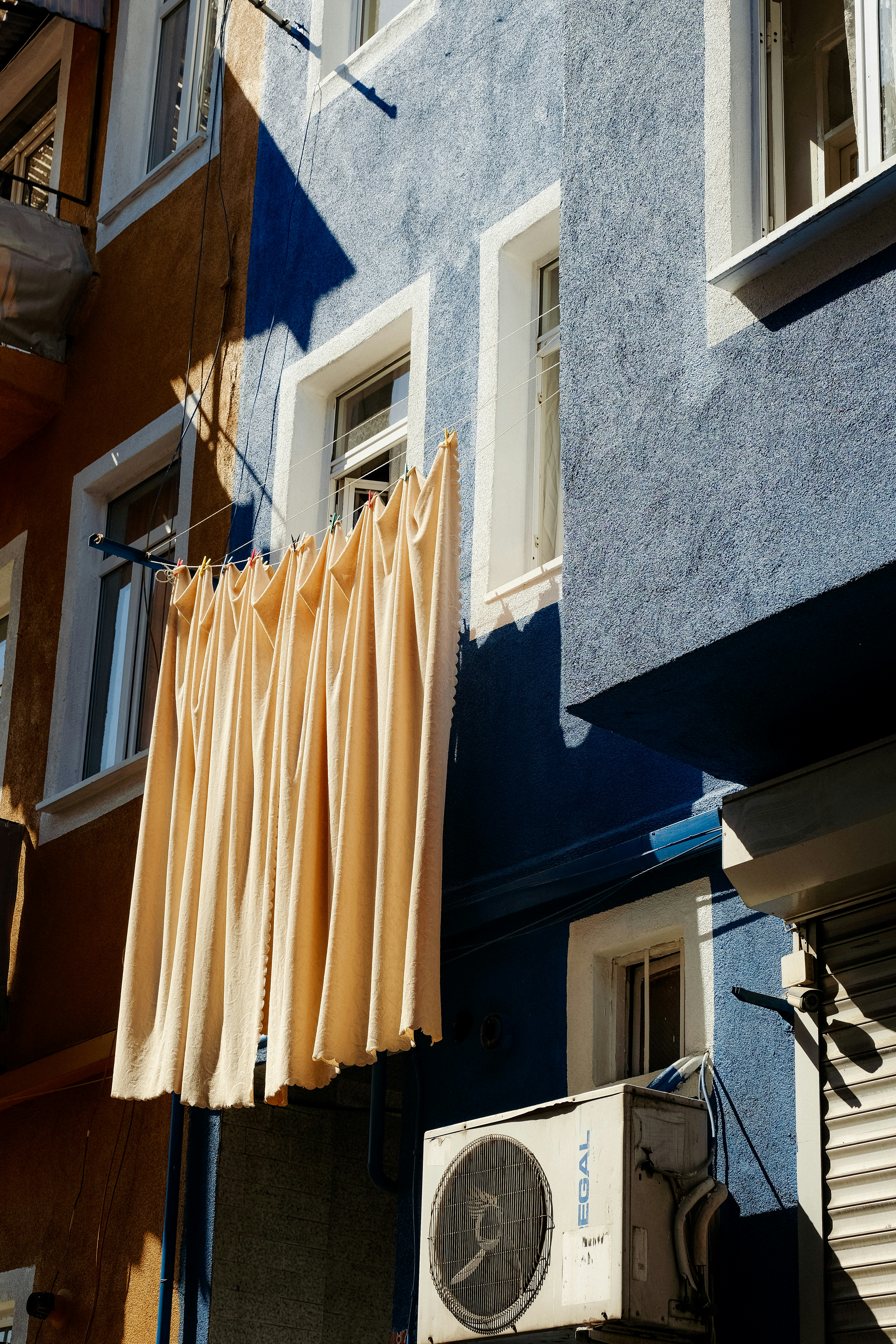 a couple of towels from a building