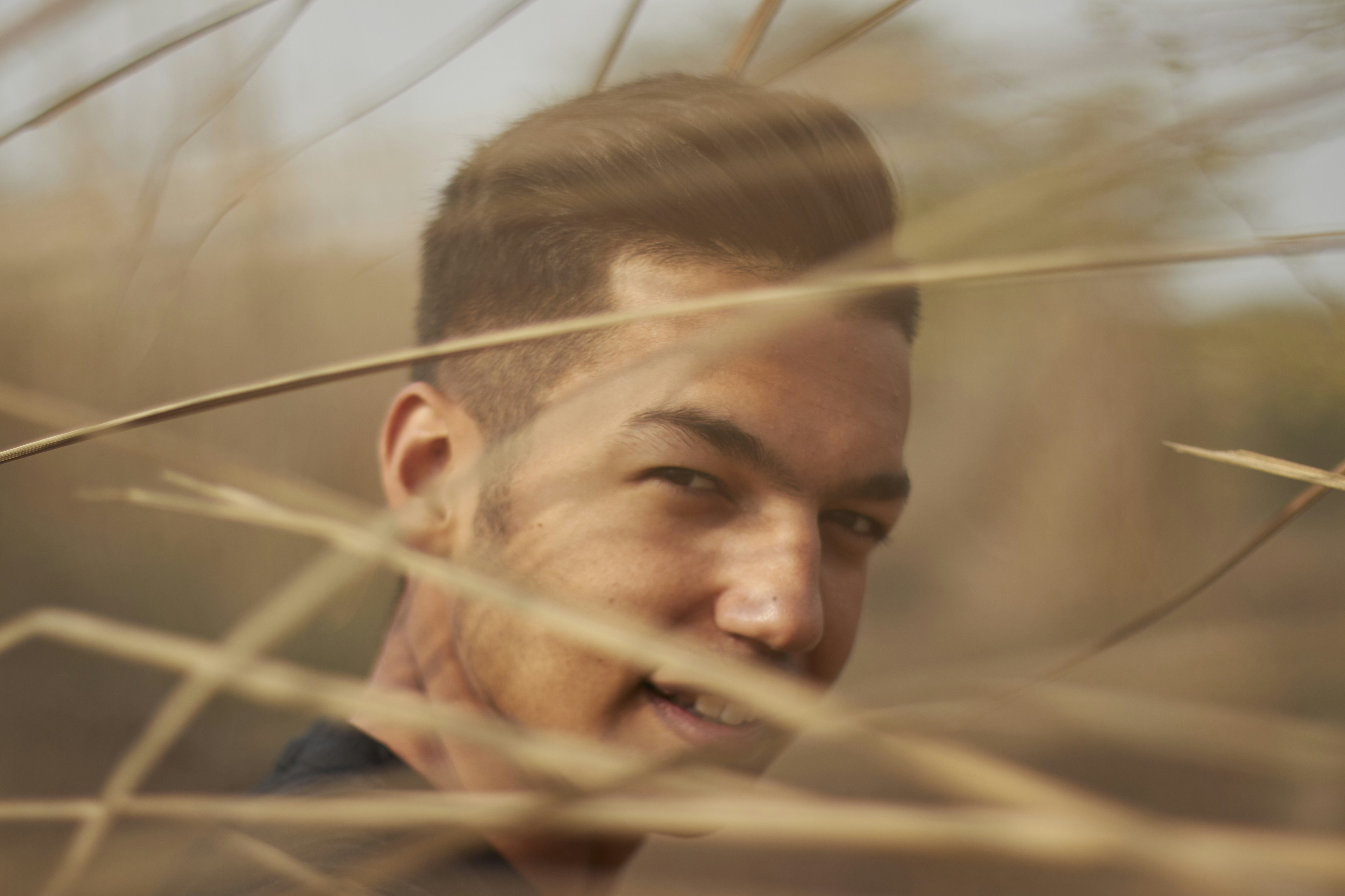 Glimmer Through Reeds: A Portrait Framed by Golden Stalks