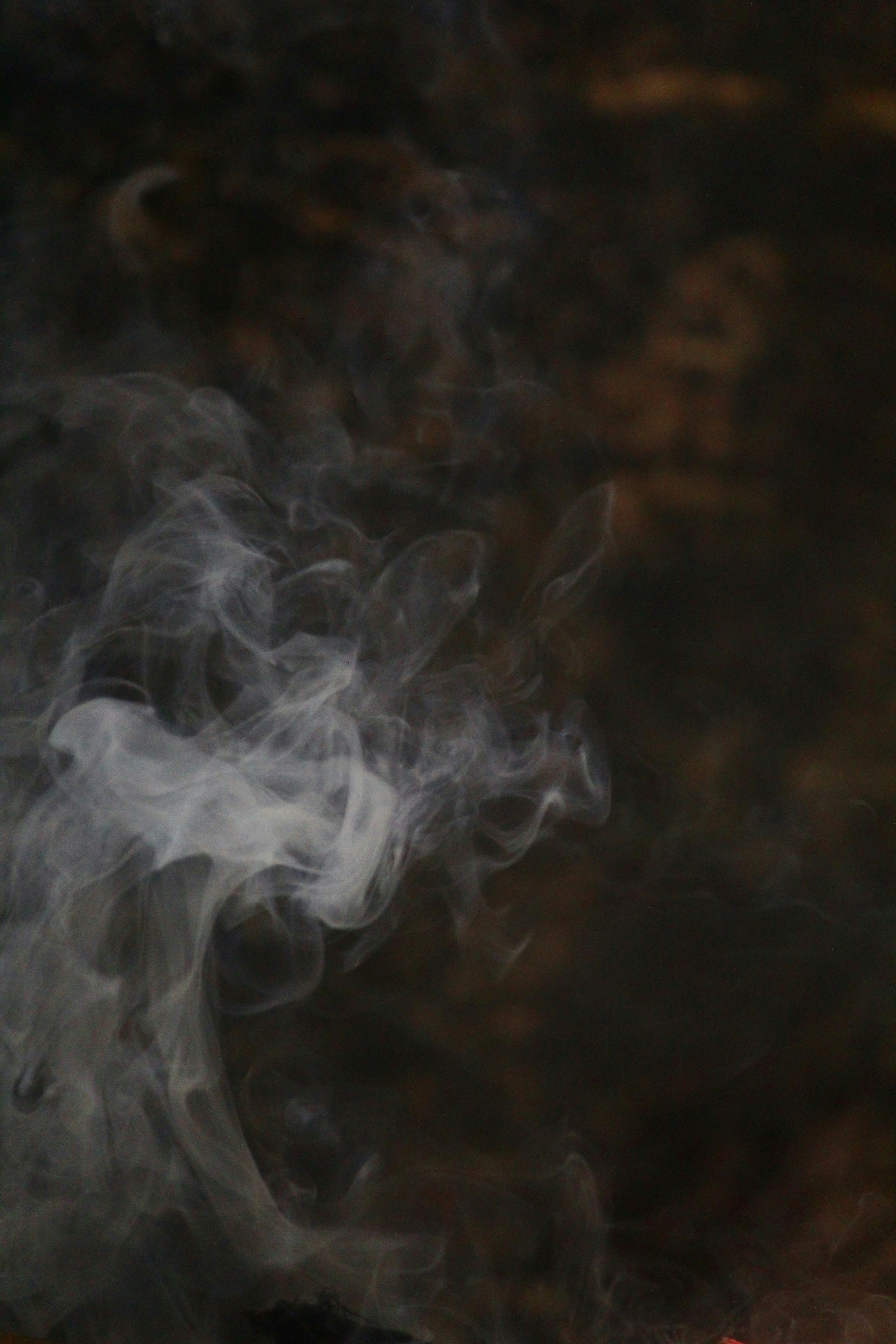 Delicate tendrils of smoke swirl gracefully against a dark backdrop, evoking a sense of mystery and tranquility.