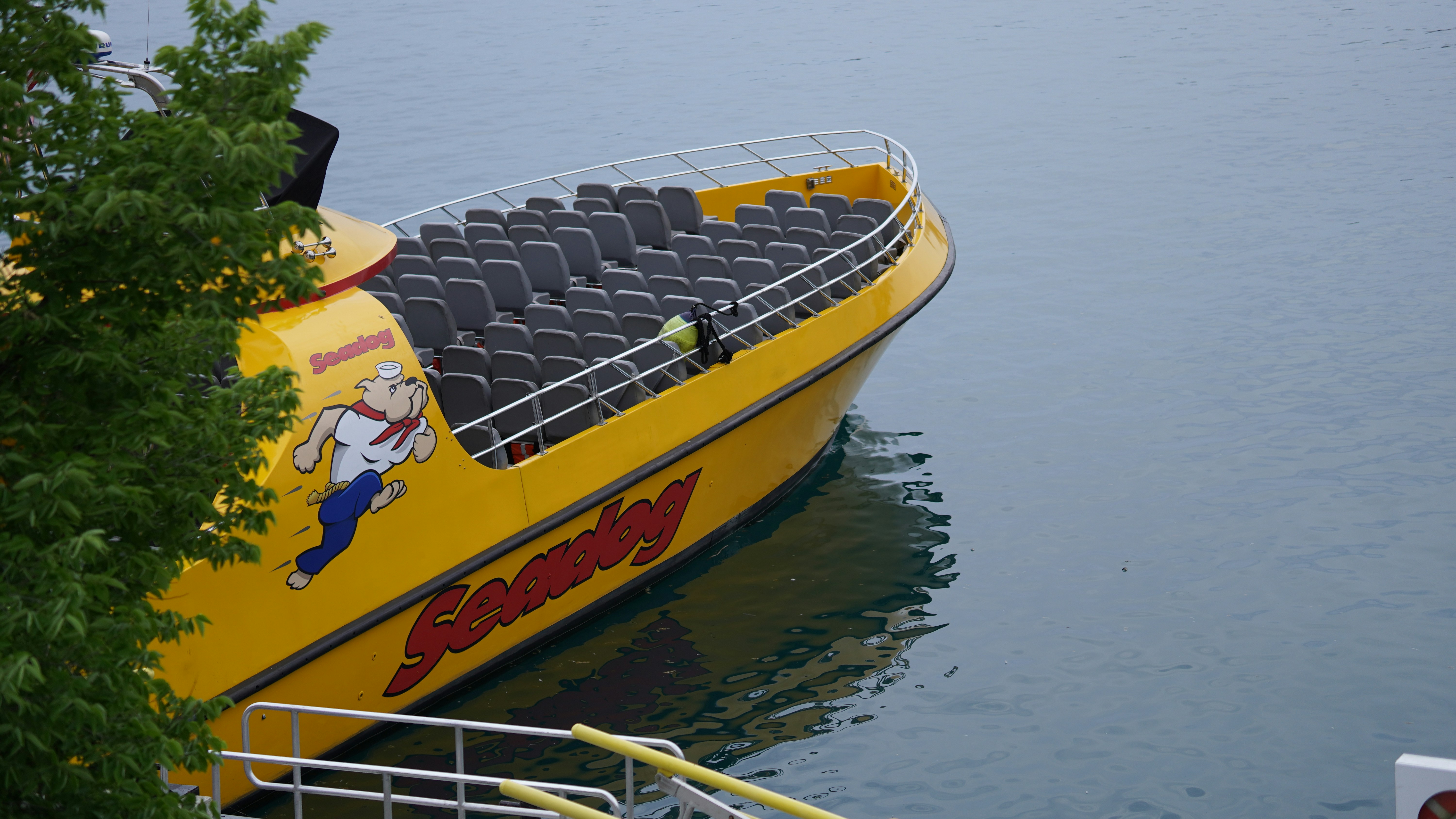 Cartoon Chef on a Sunlit Yellow Passenger Boat