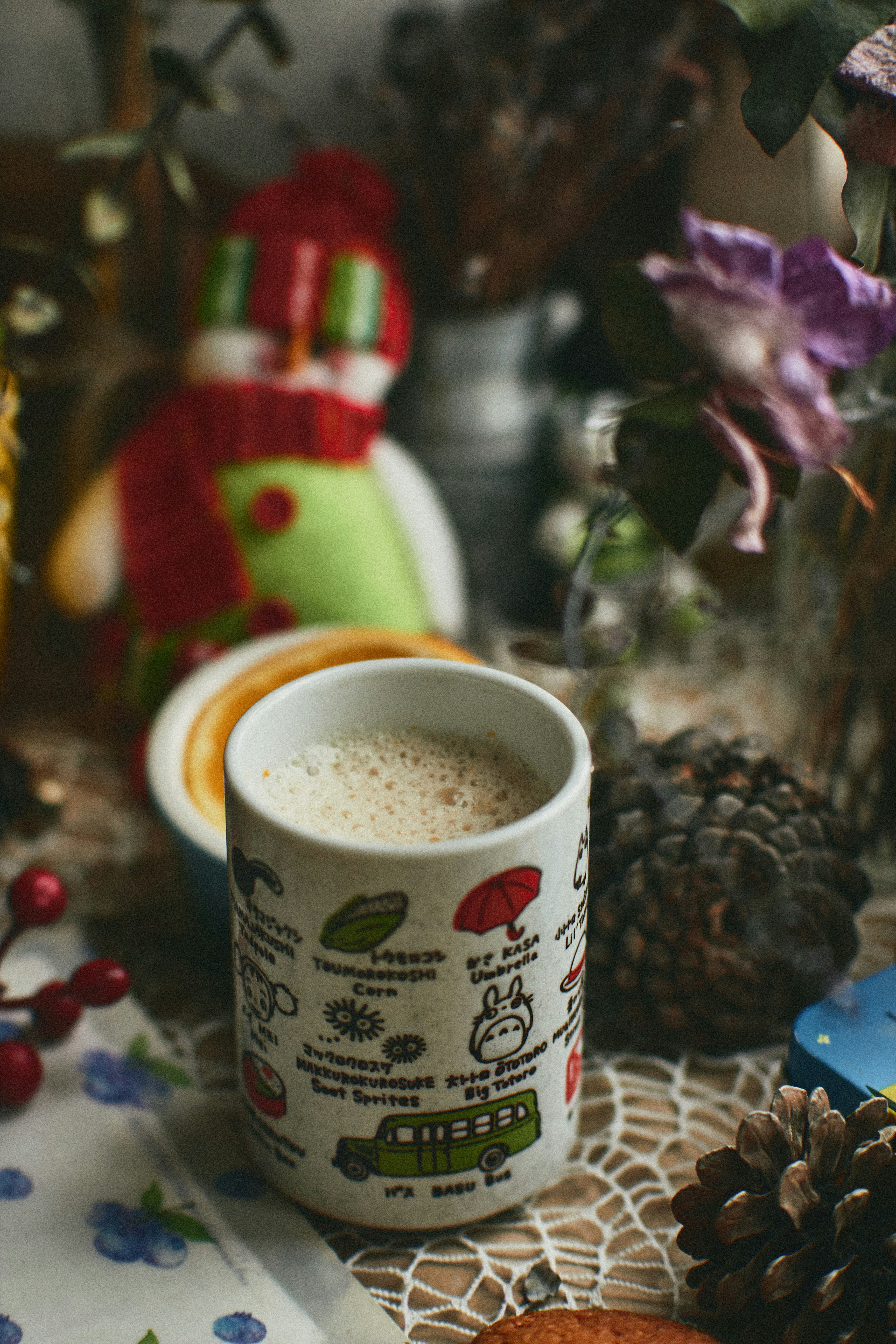 Steaming Cup Amid Holiday Trinkets