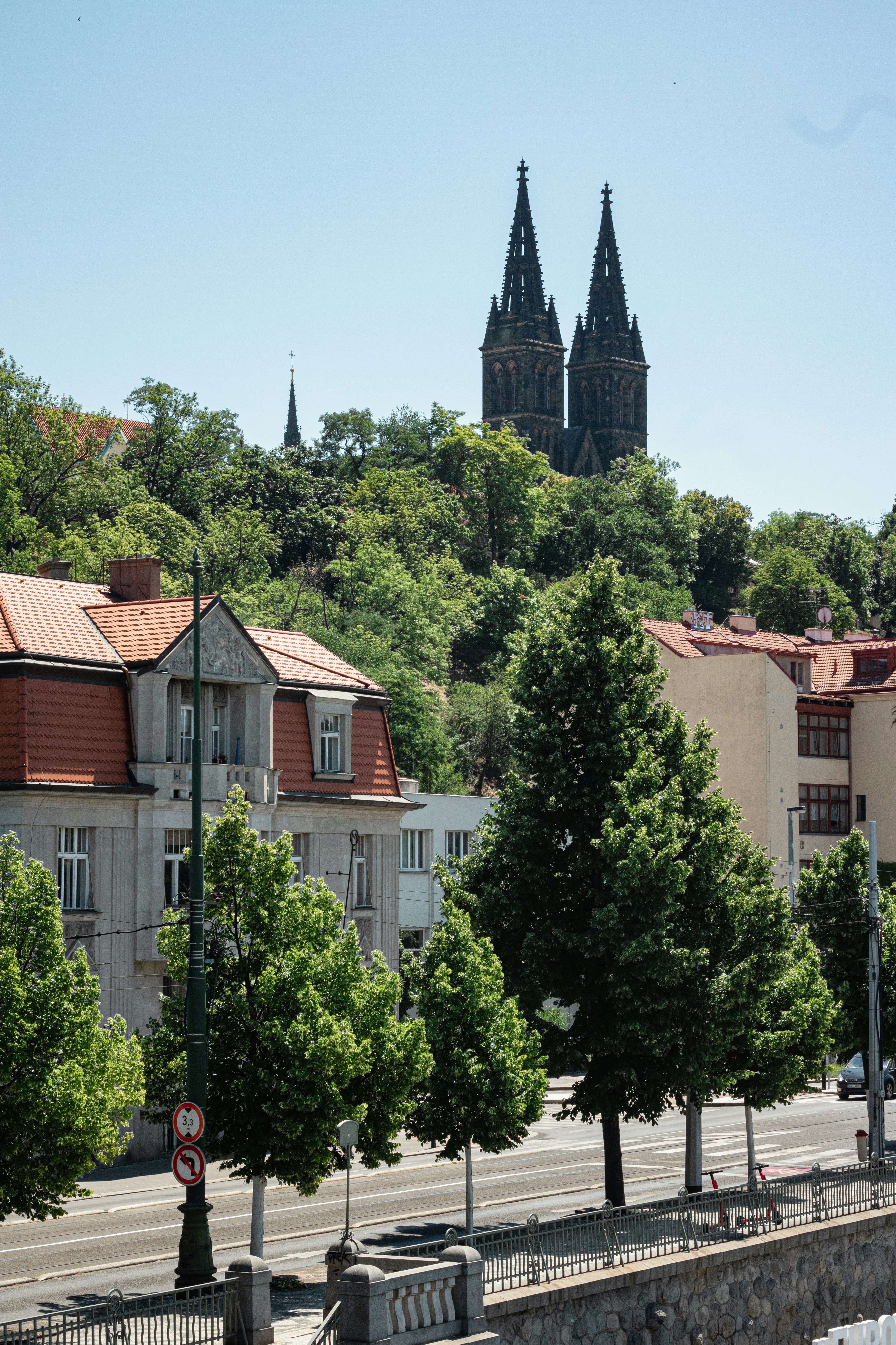 Gothic Towers Above a Serene Rooftop Village