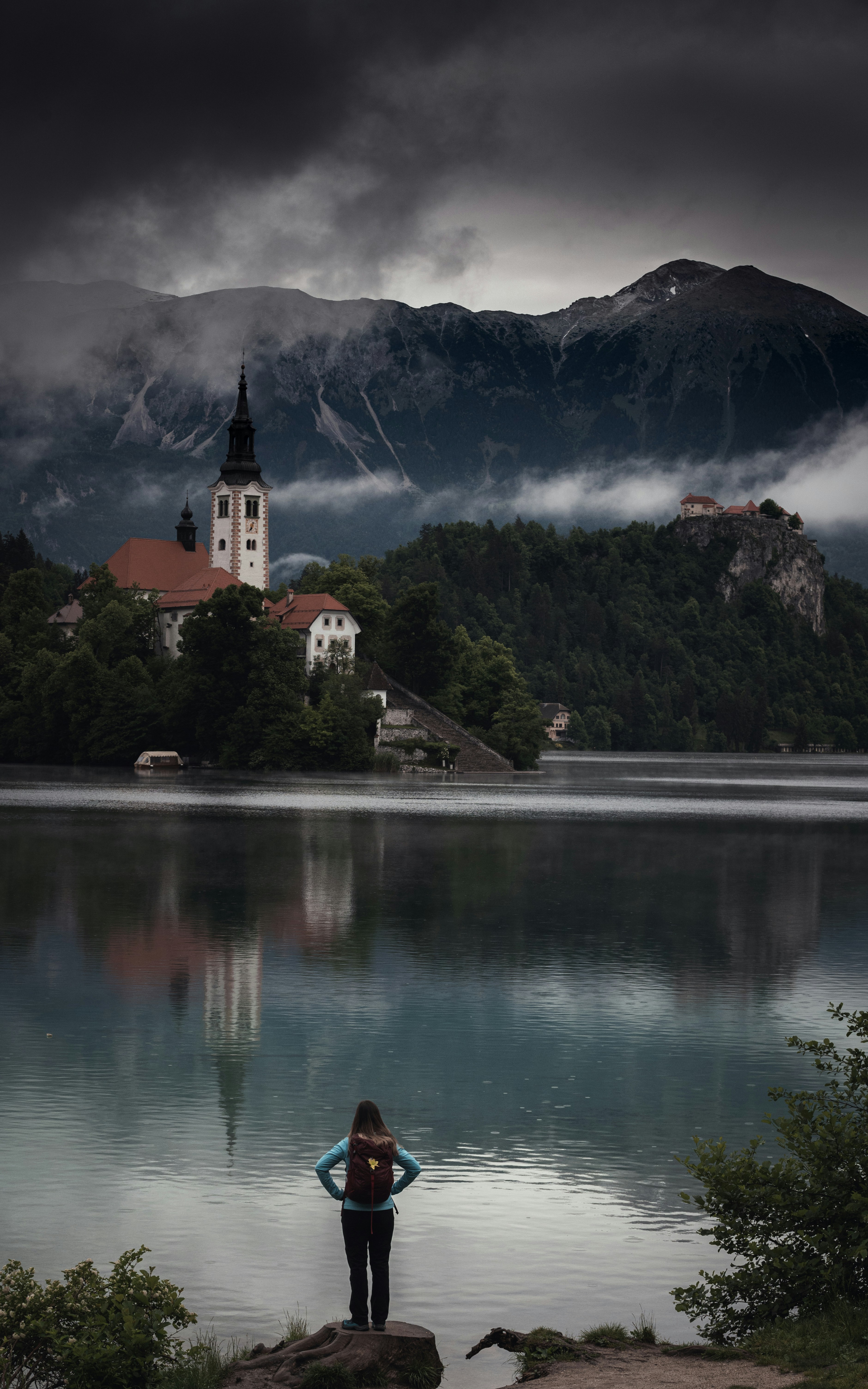 Lonely Observer at the Edge of a Misty Lake