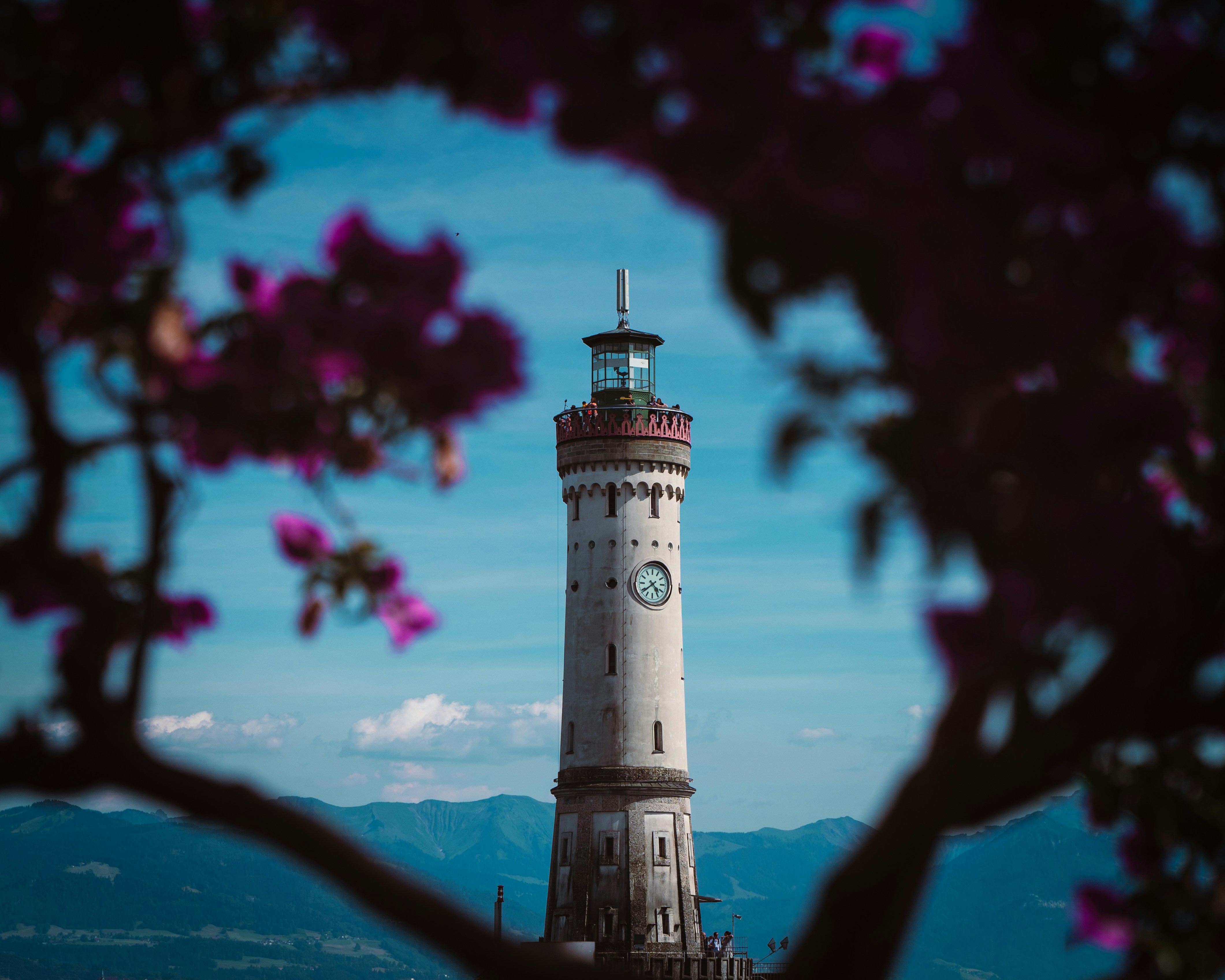 Lighthouse in a Pink Frame under a Cerulean Sky