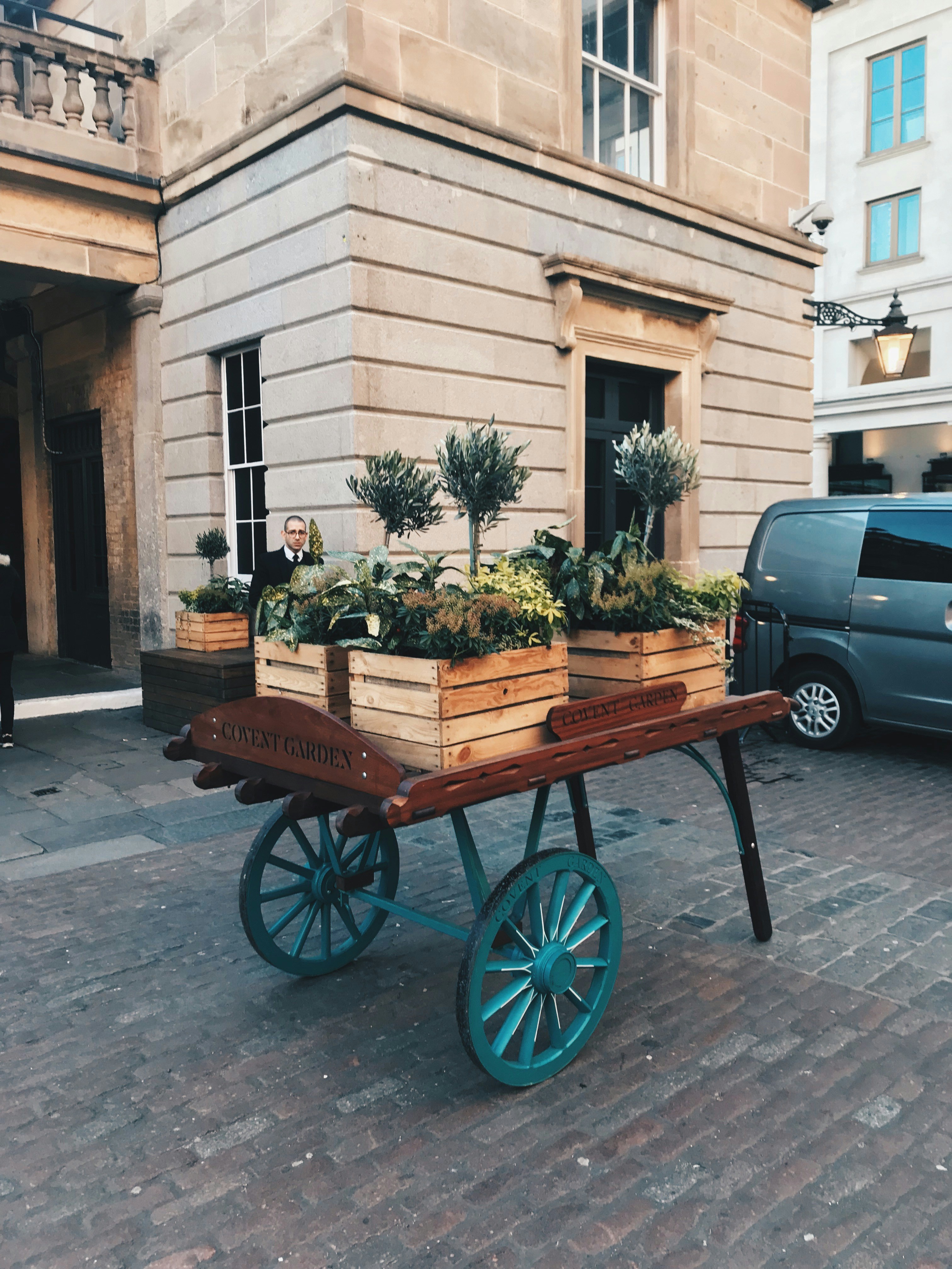 a cart with plants on it