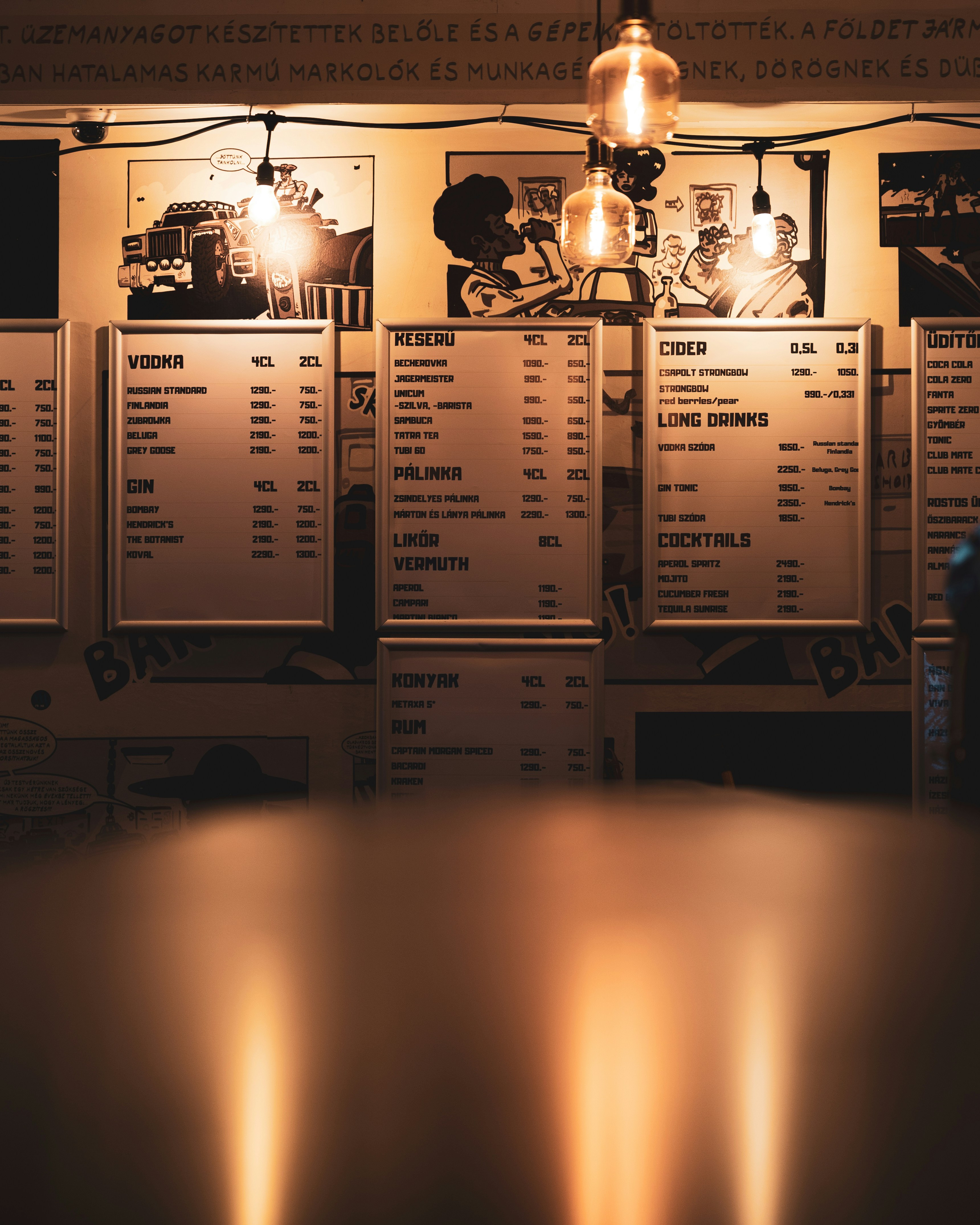 Amber Glow on the Menu Wall: Quiet Bar Symmetry