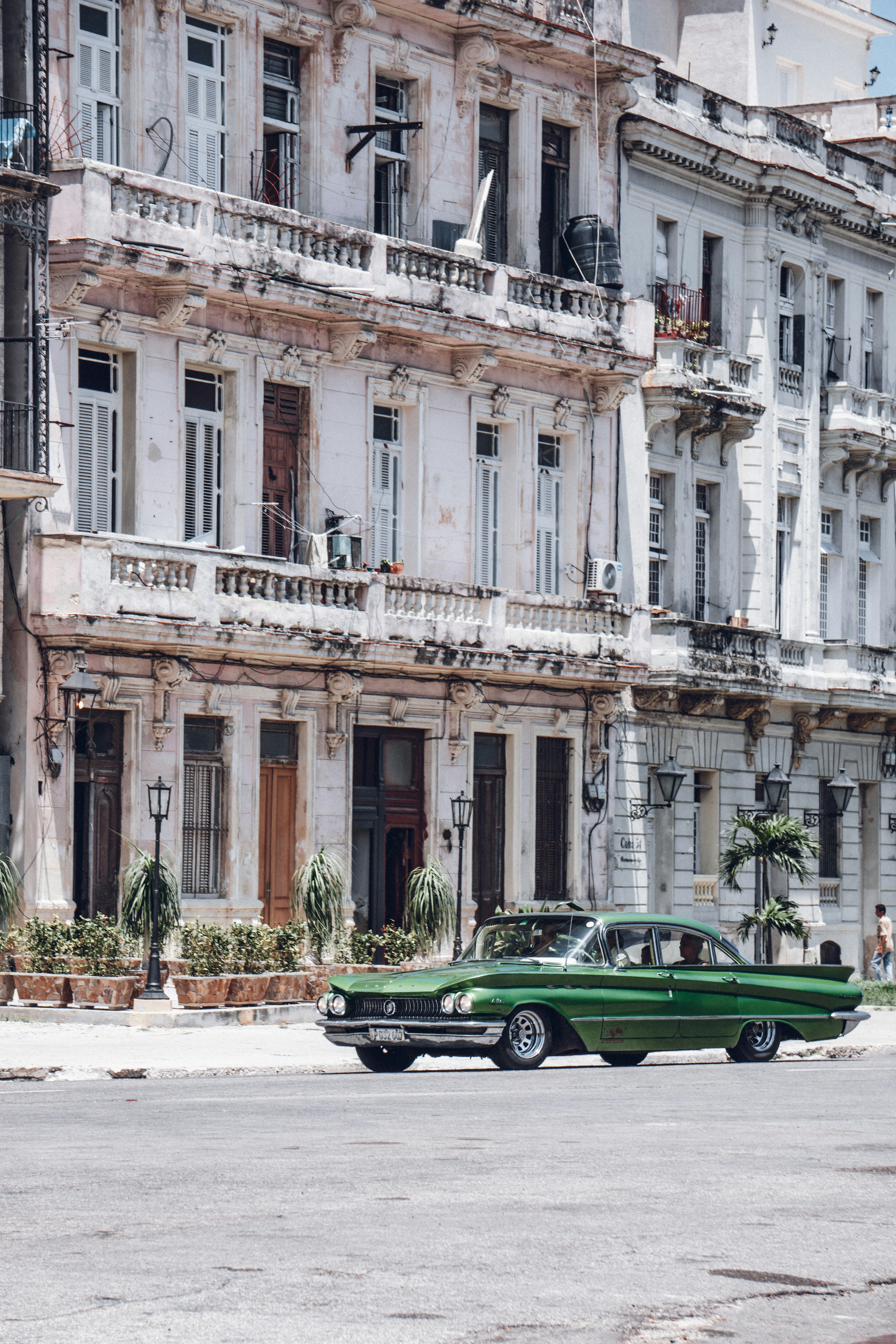 Green Classic on a Sunlit Caribbean Street