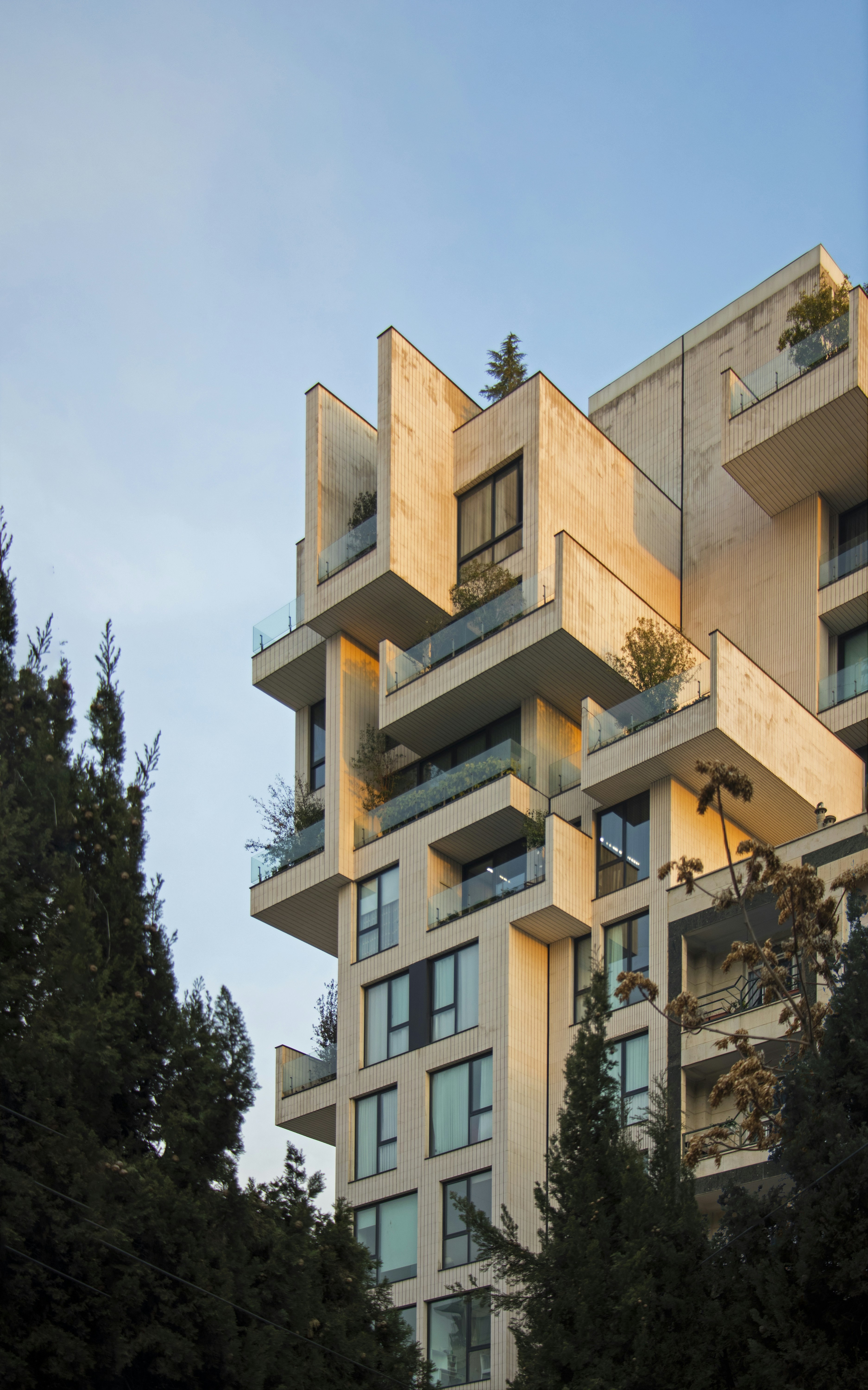 Sunlit Cascades: A Towering Concrete Symphony