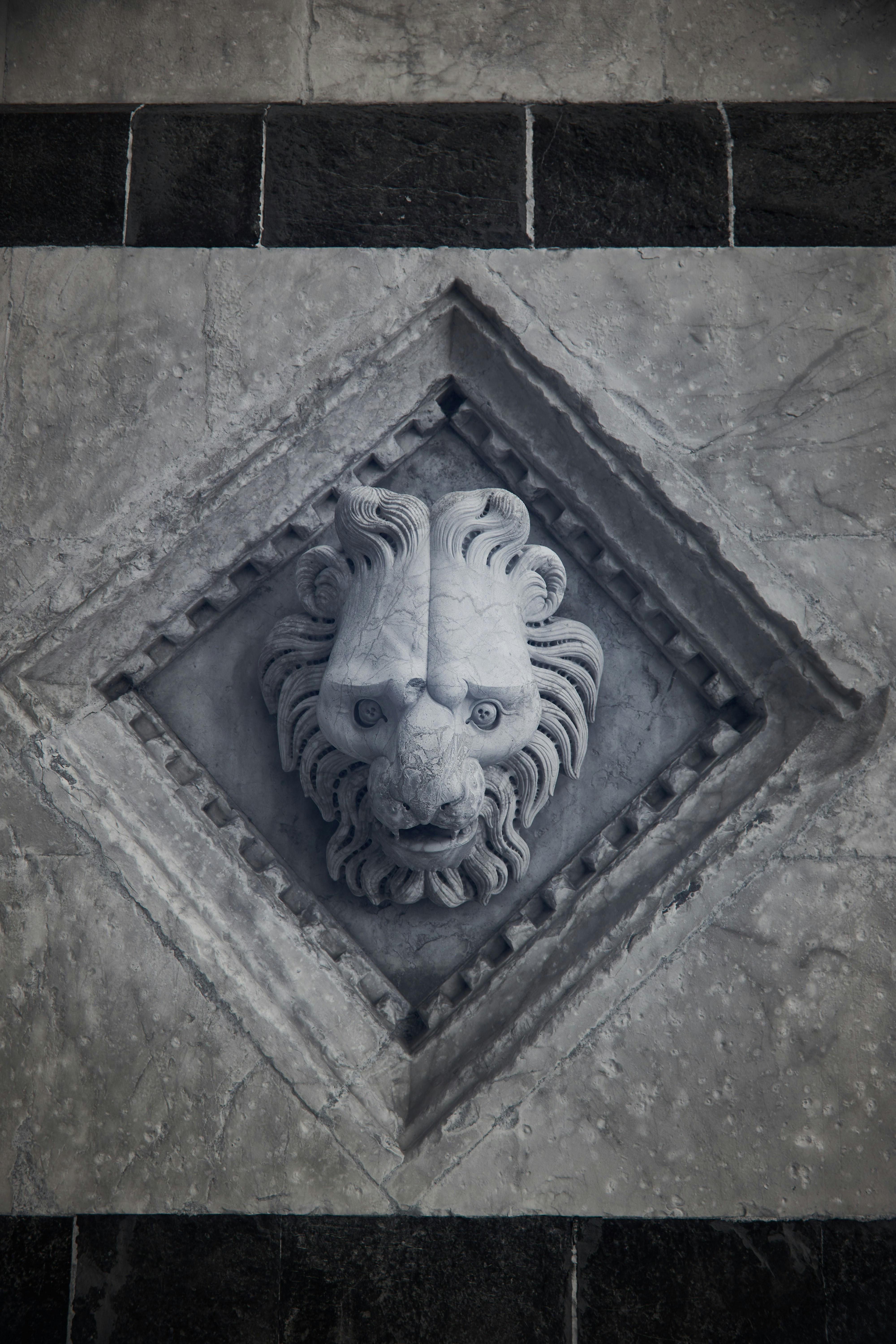 Diamond Frame Guardian: The Stone Lion Carving