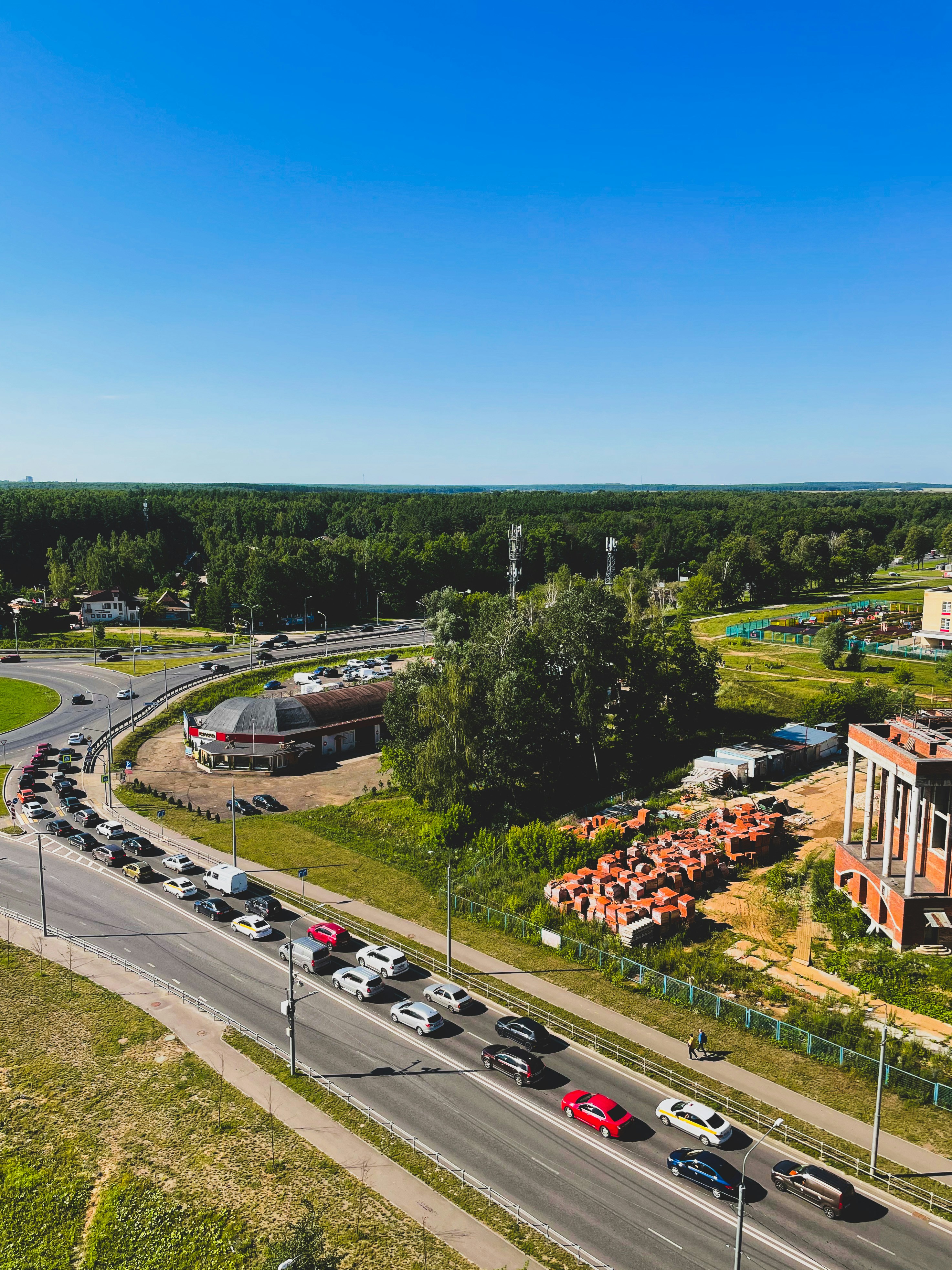 Crossroads and Construction: An Aerial Glimpse of a Suburban Pulse
