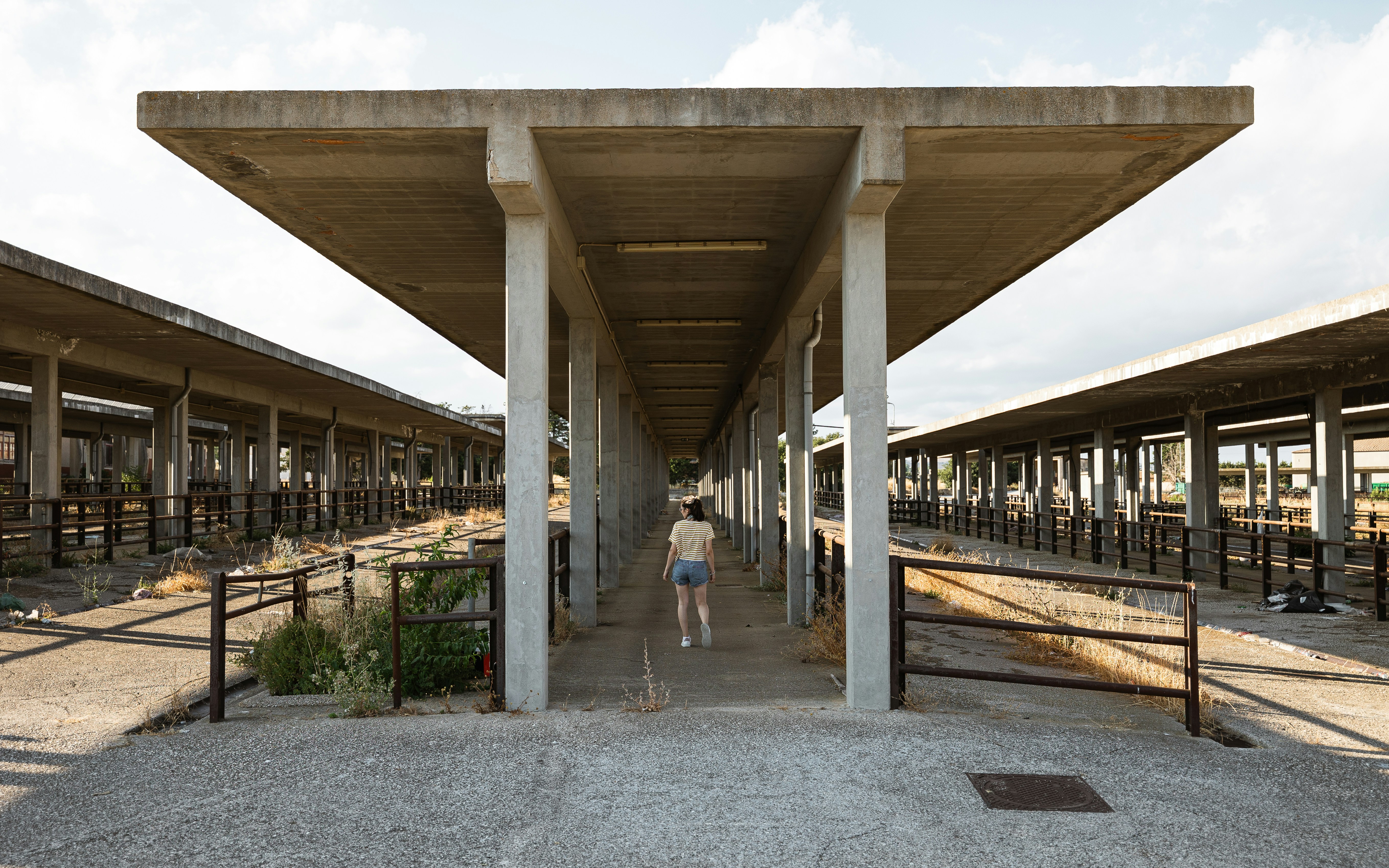 A person walking under a covered walkway photo – Free Grey Image on ...