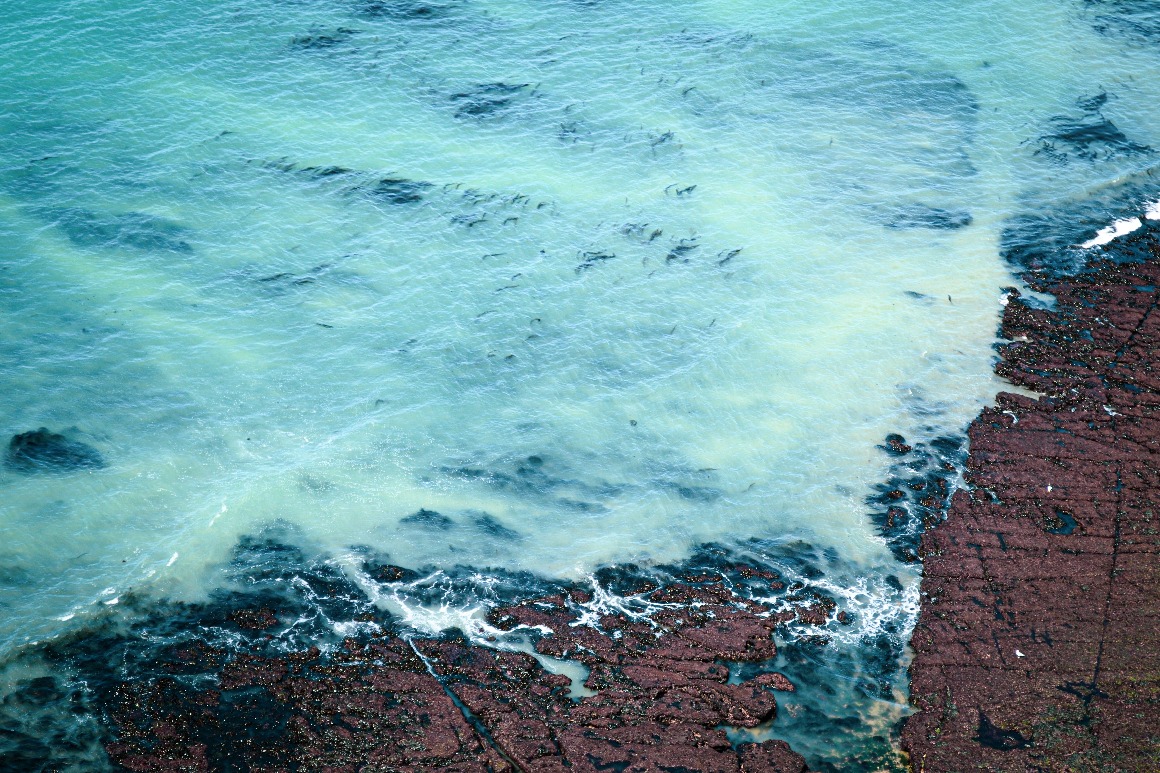 Aerial Confluence: Turquoise Seas Meet Rust-Red Cliffs