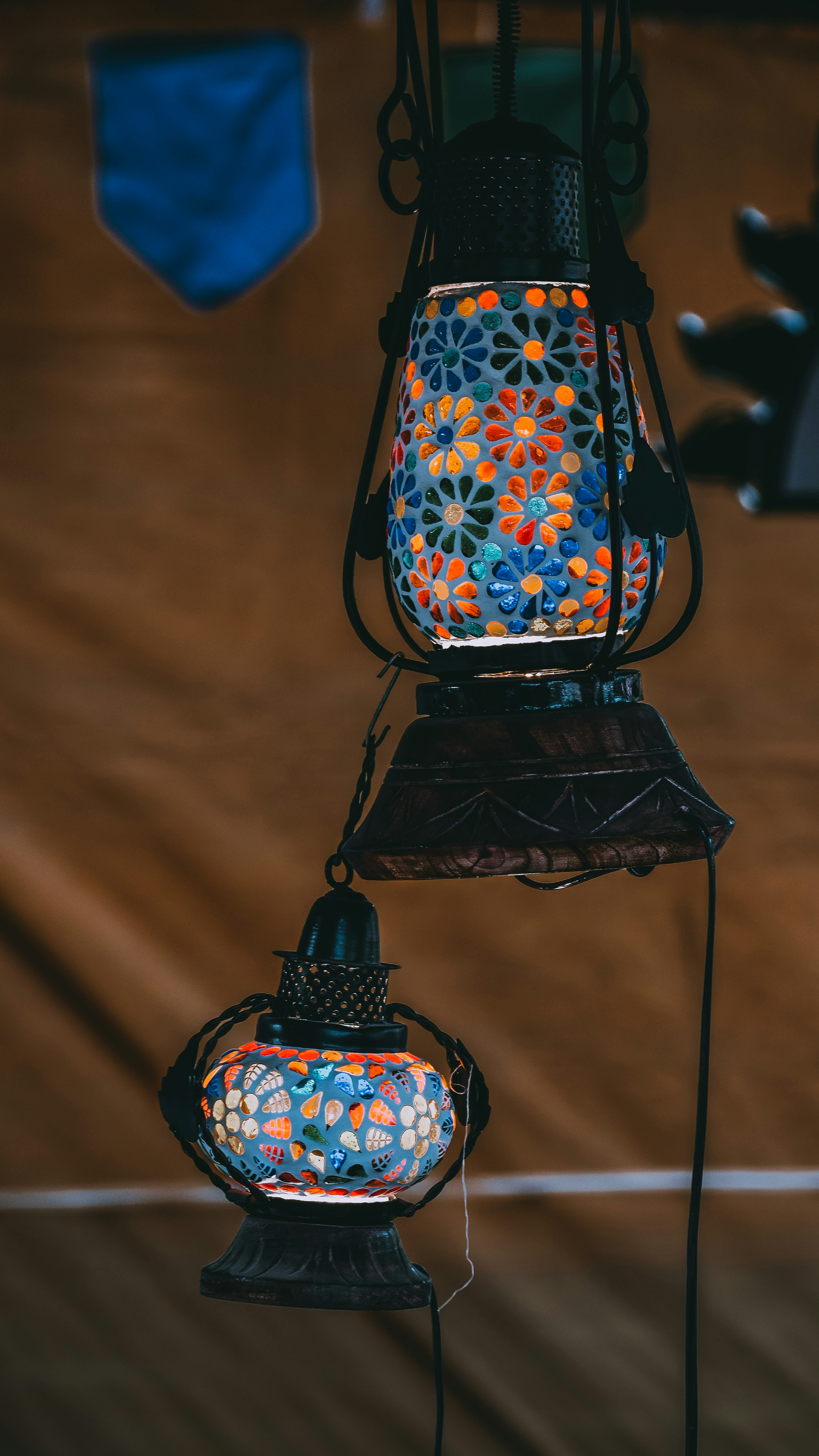 Colorful Lanterns: A Pair of Mosaic Lamps in Quiet Glow