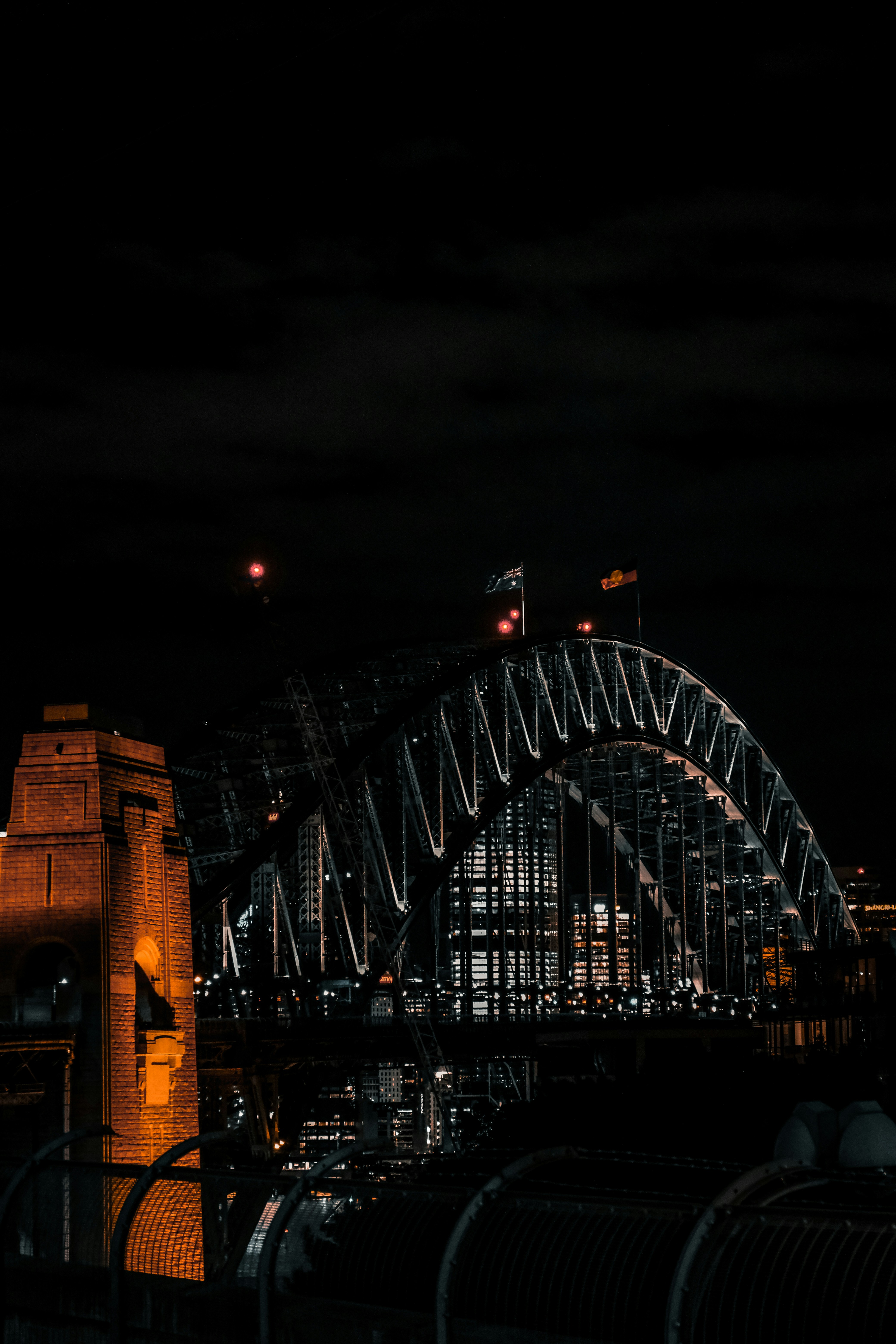Iron Crescent Under Neon Skies: Night View of Sydney Harbour Bridge