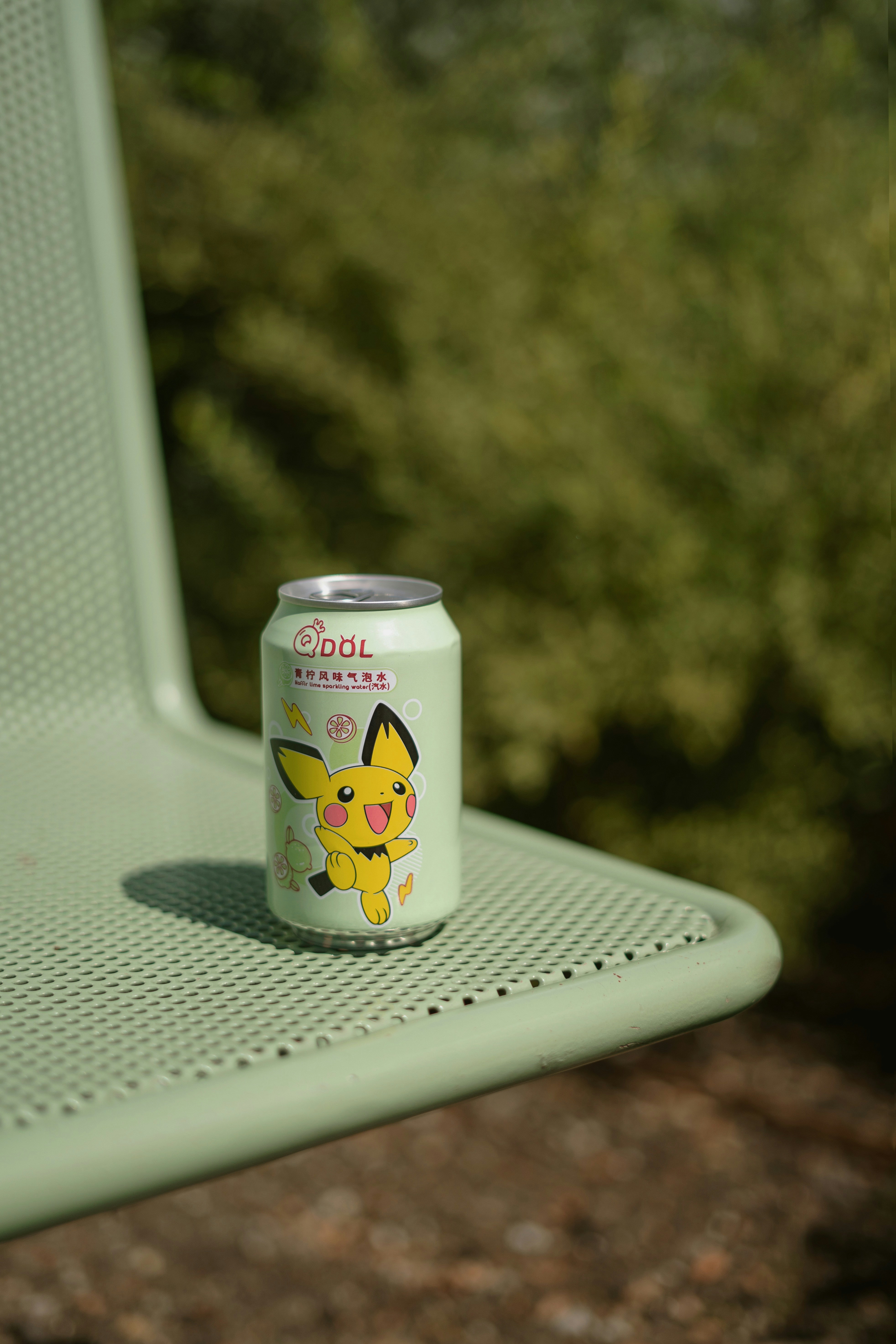 Pikachu on a Mint Bench: A Tiny Can Portrait