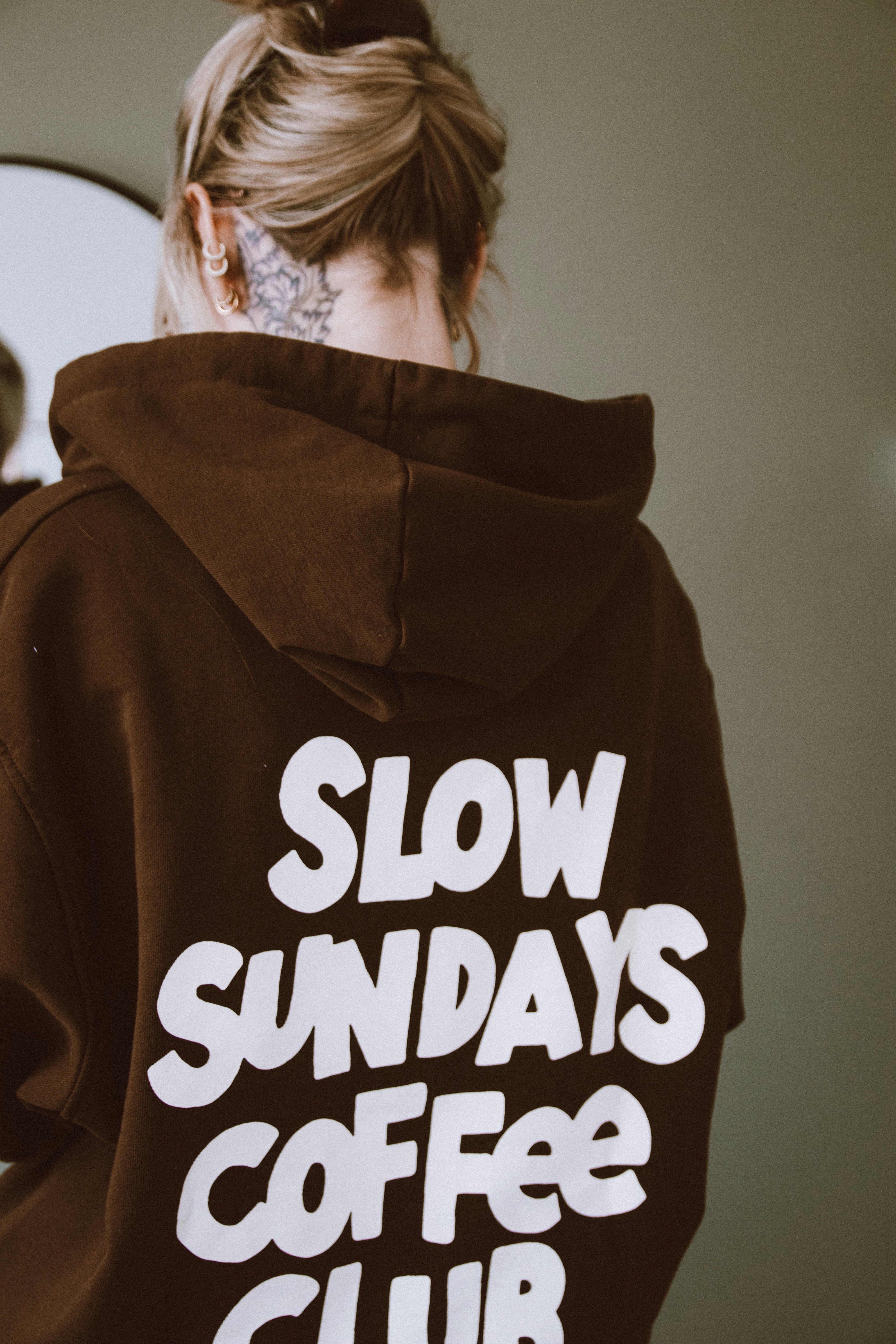Back View, Bold Message: Slow Sundays Coffee Club Hoodie