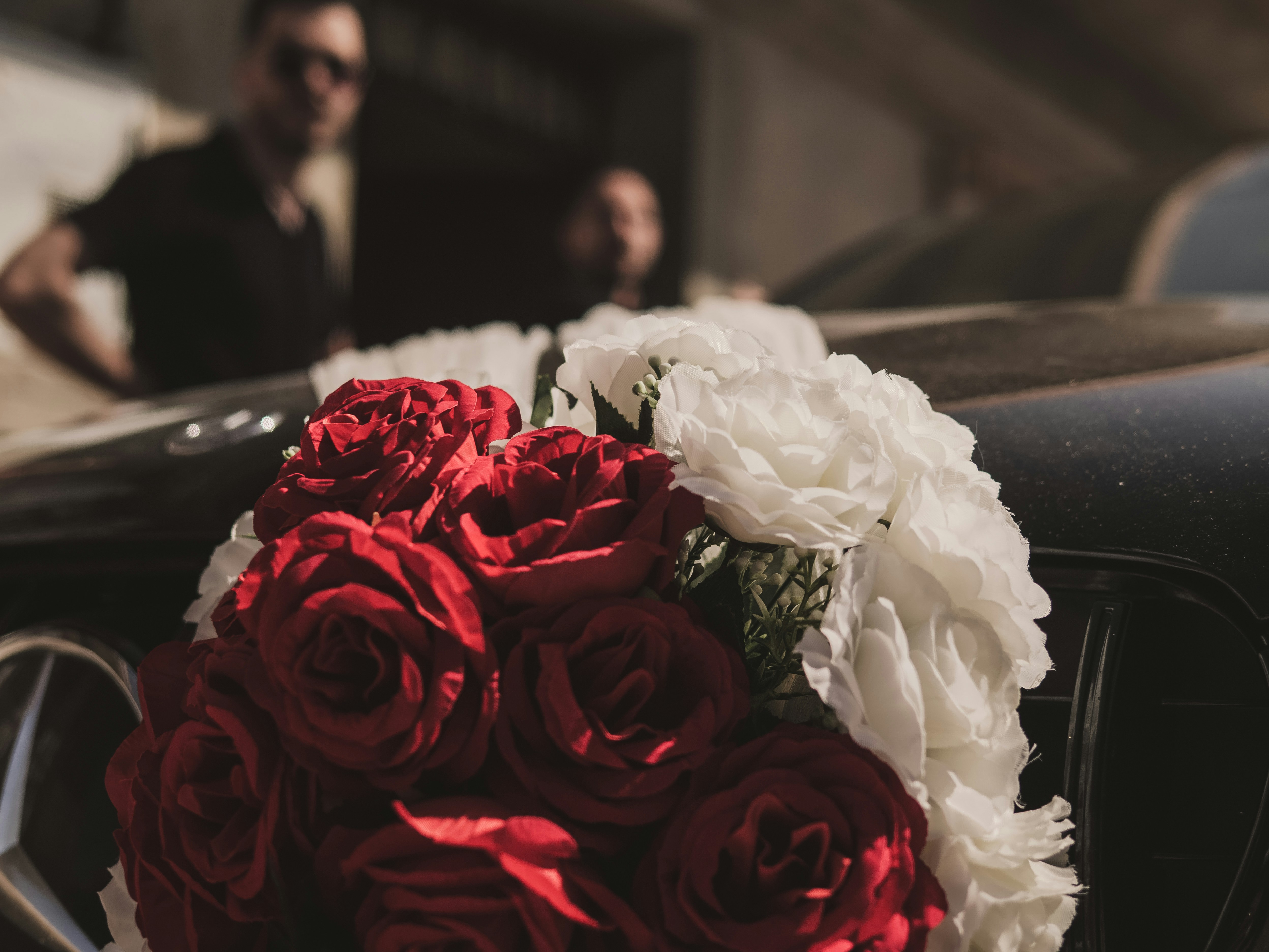 a bouquet of red roses