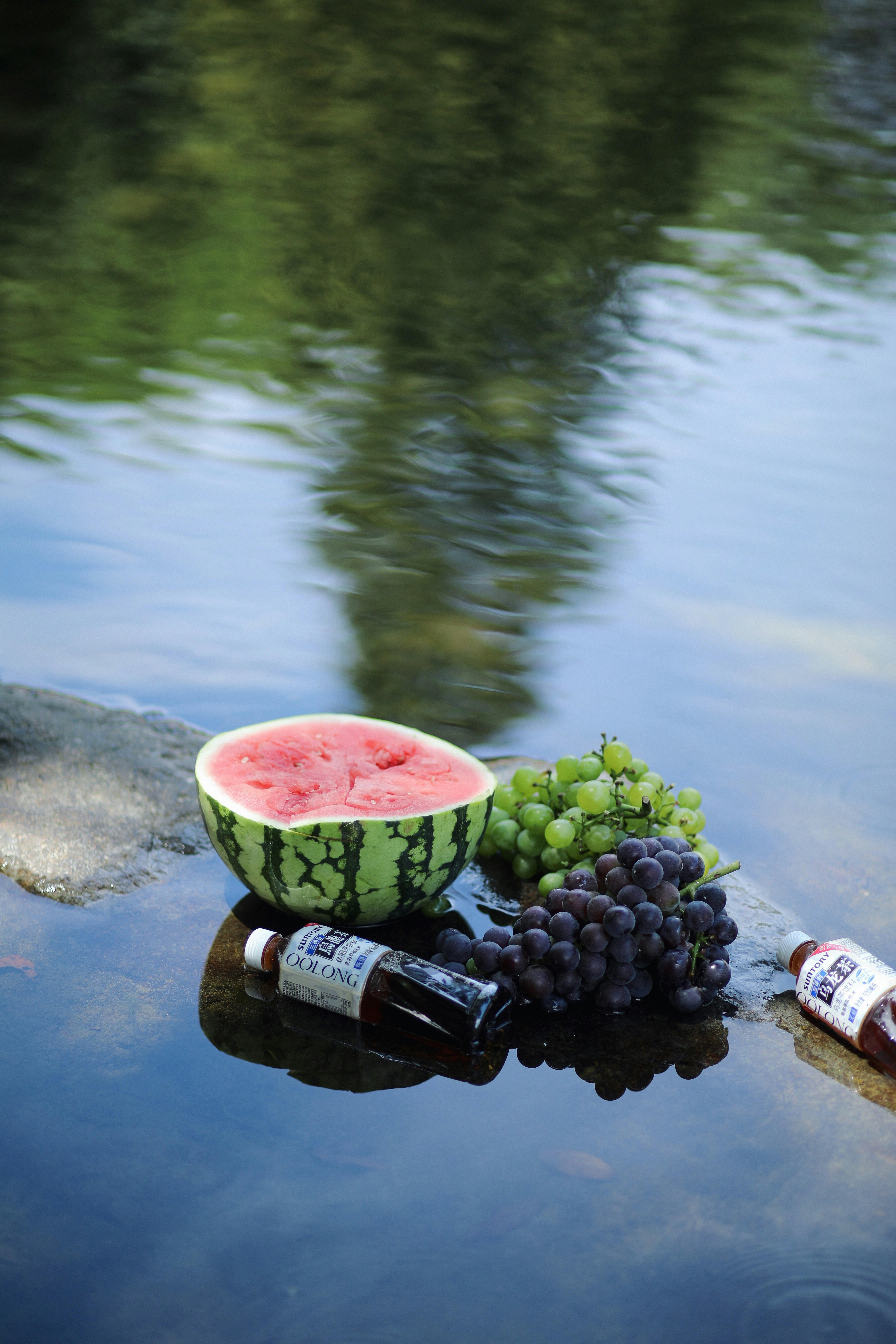 watermelon and grapes in water