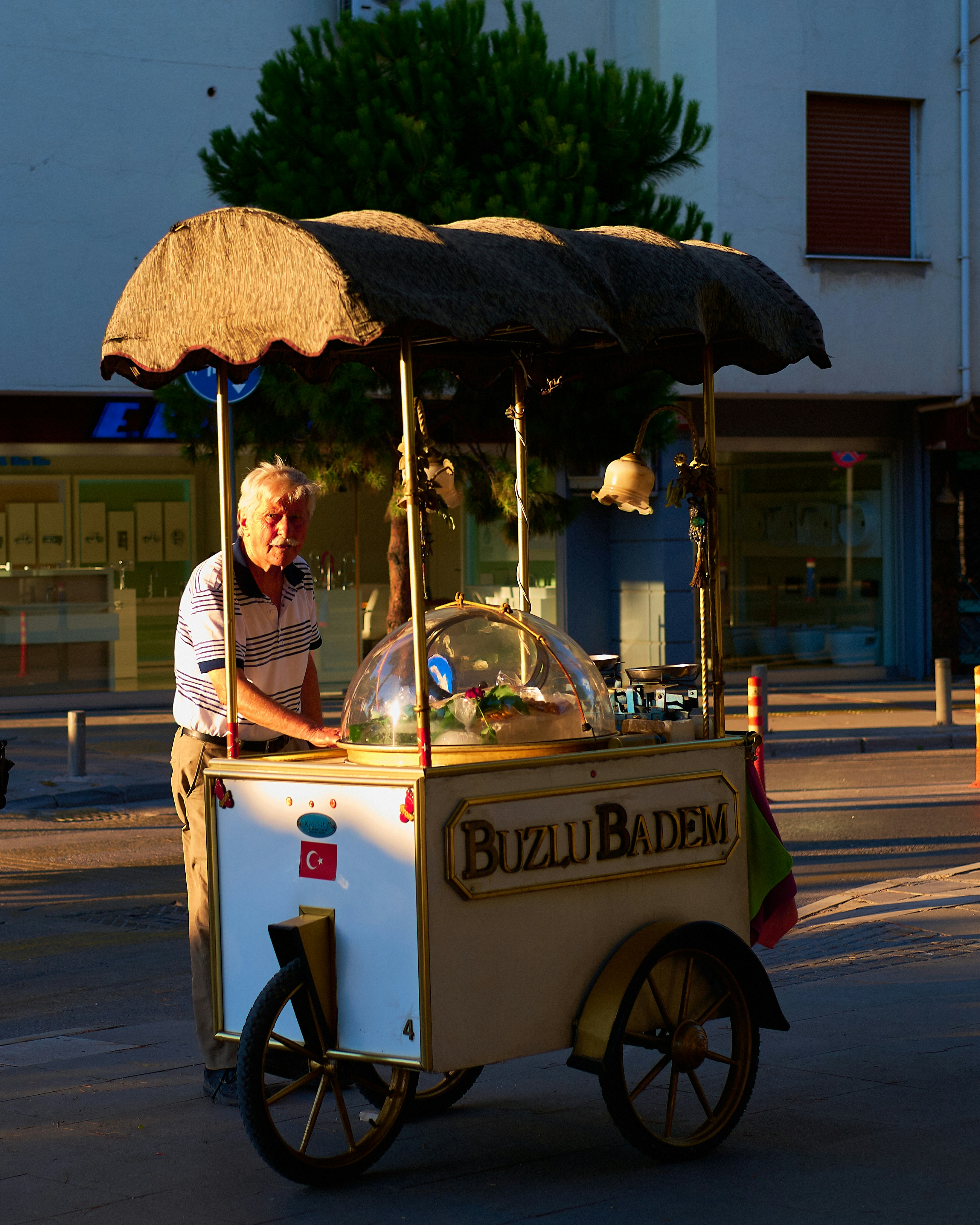Buzlu Badem: Almond Cart in the Golden Hour on a Turkish Street