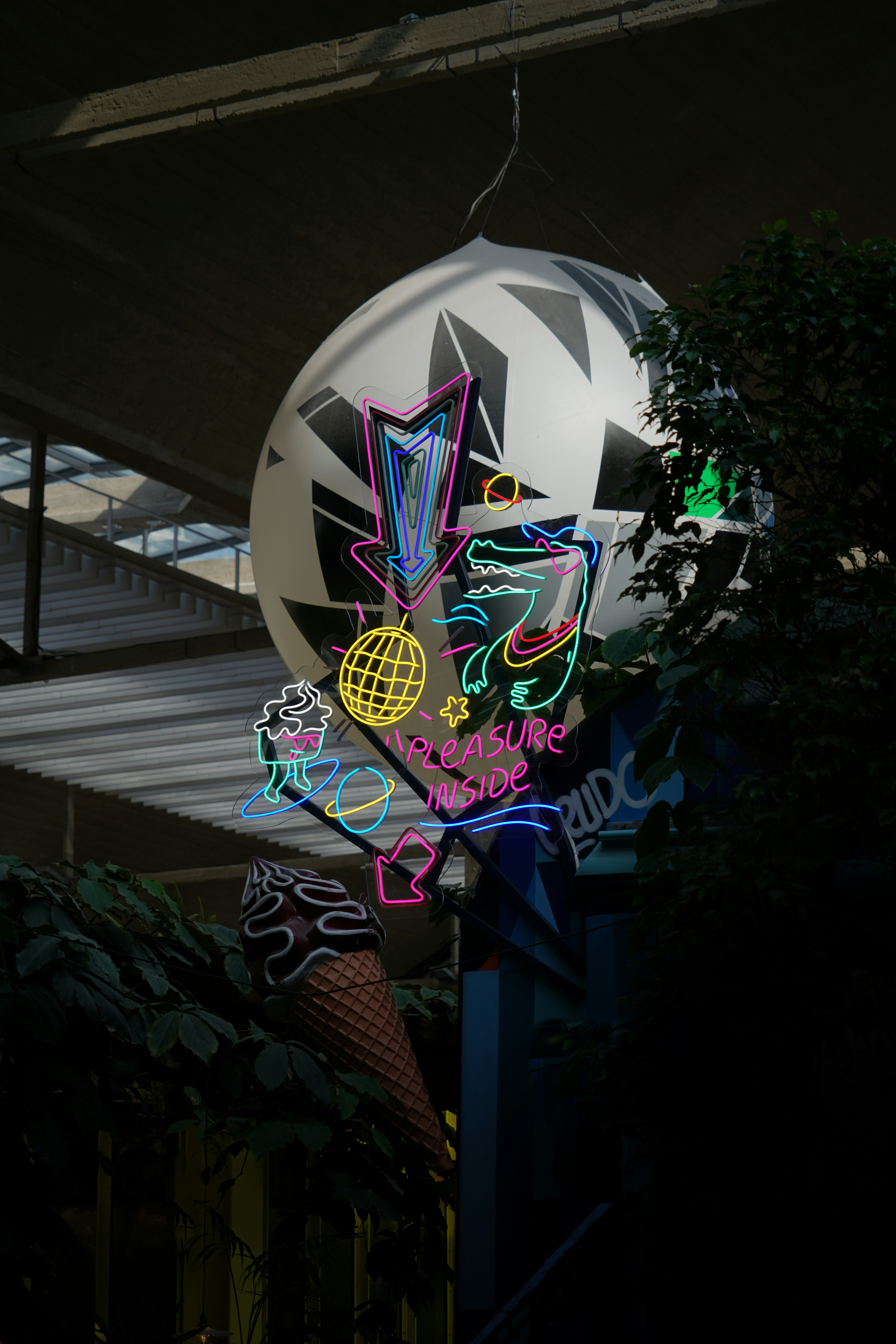 Neon Orbit on a Hanging Sphere: Pleasure Inside