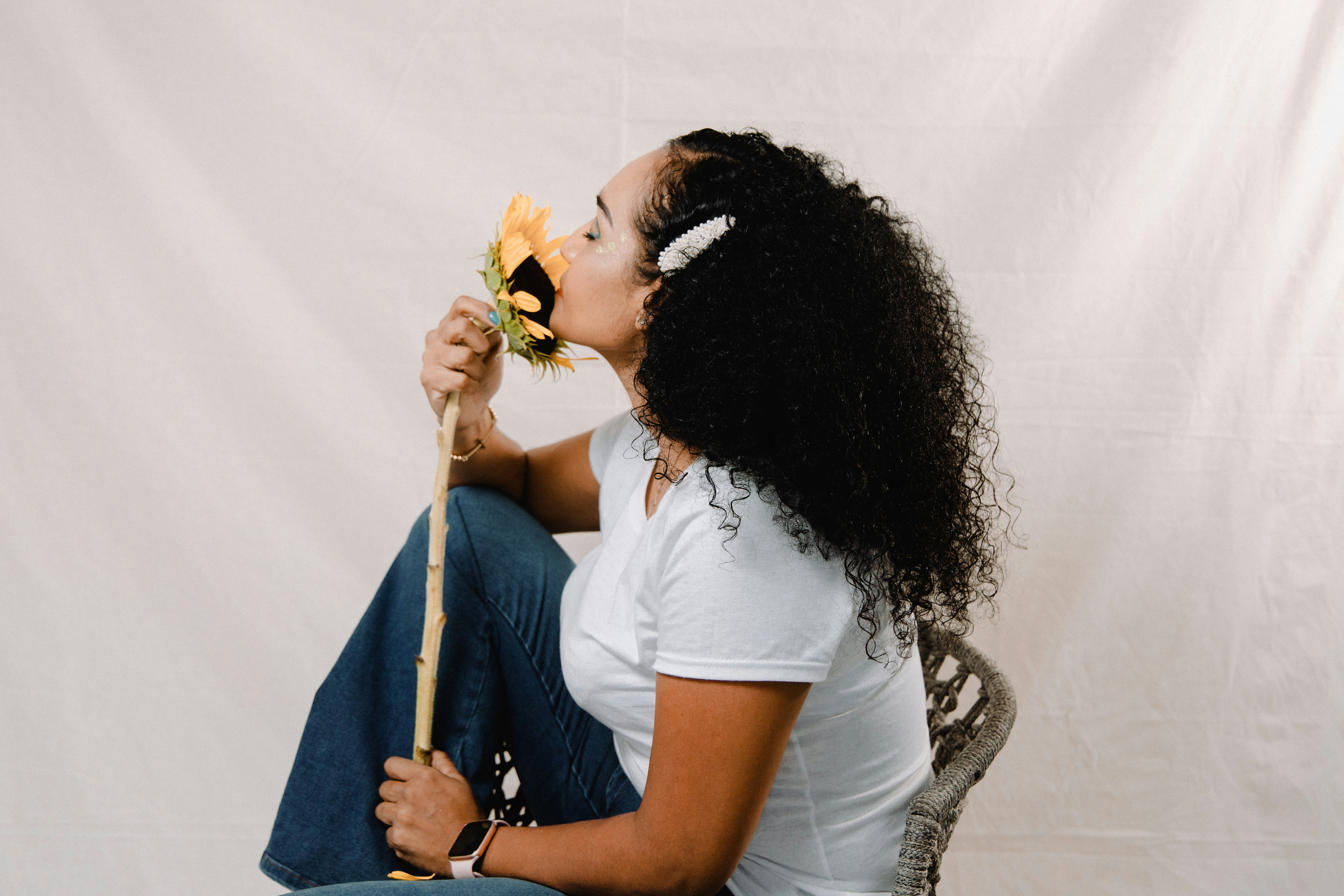 Sunflower Reverie: A Quiet Portrait in Soft Studio Light