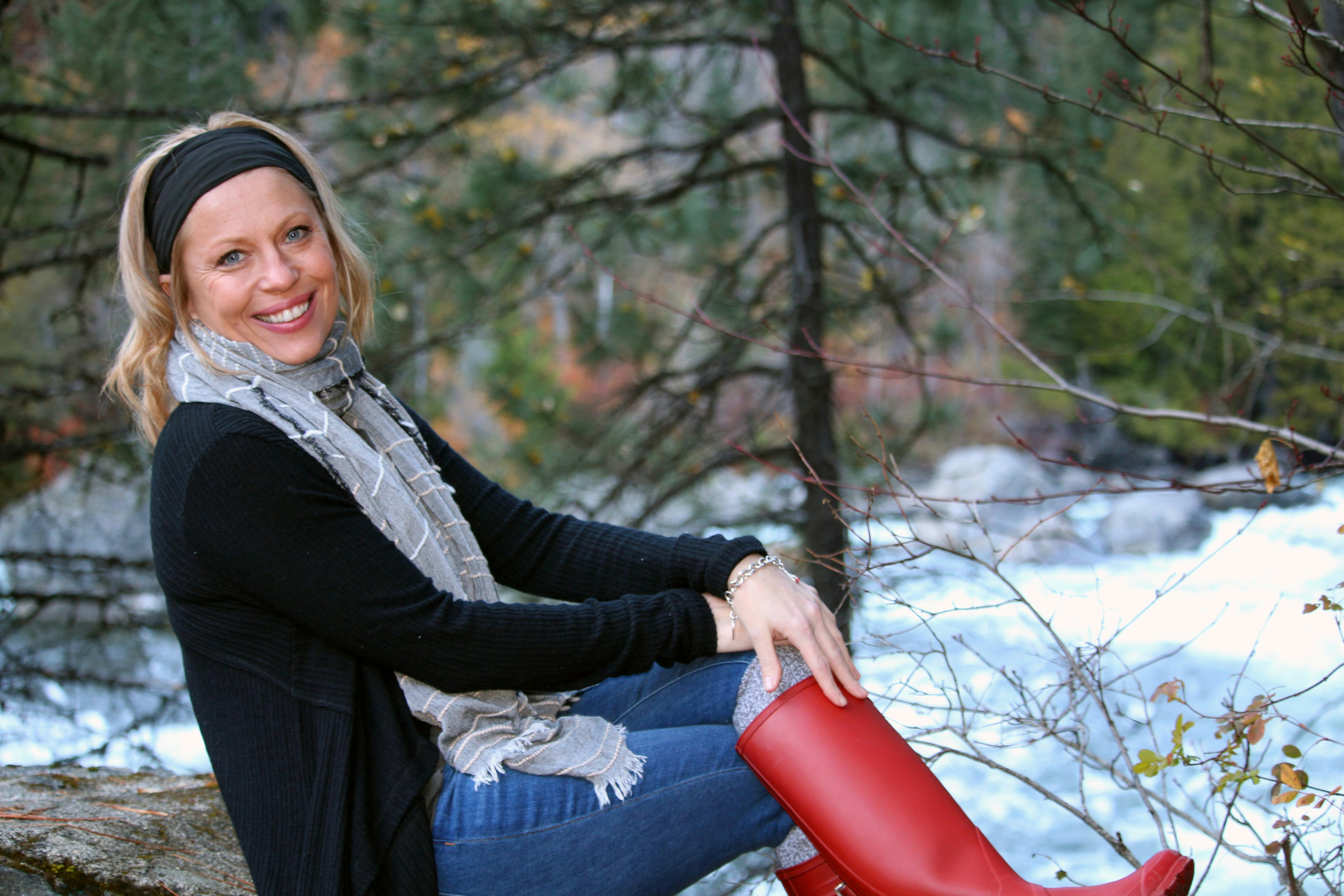 Scarlet Boots by the River: A Forest Portrait