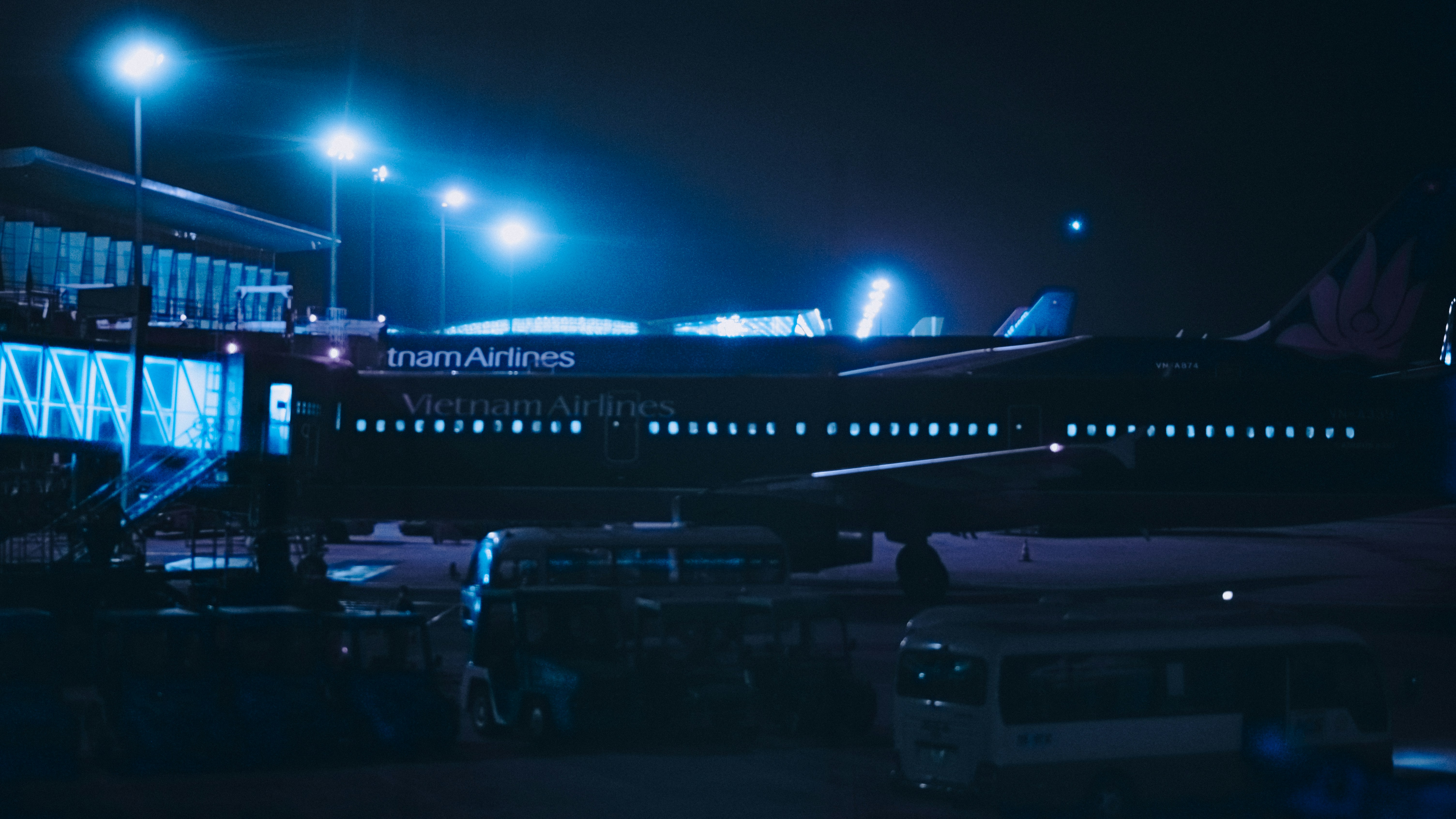 a large airplane at night