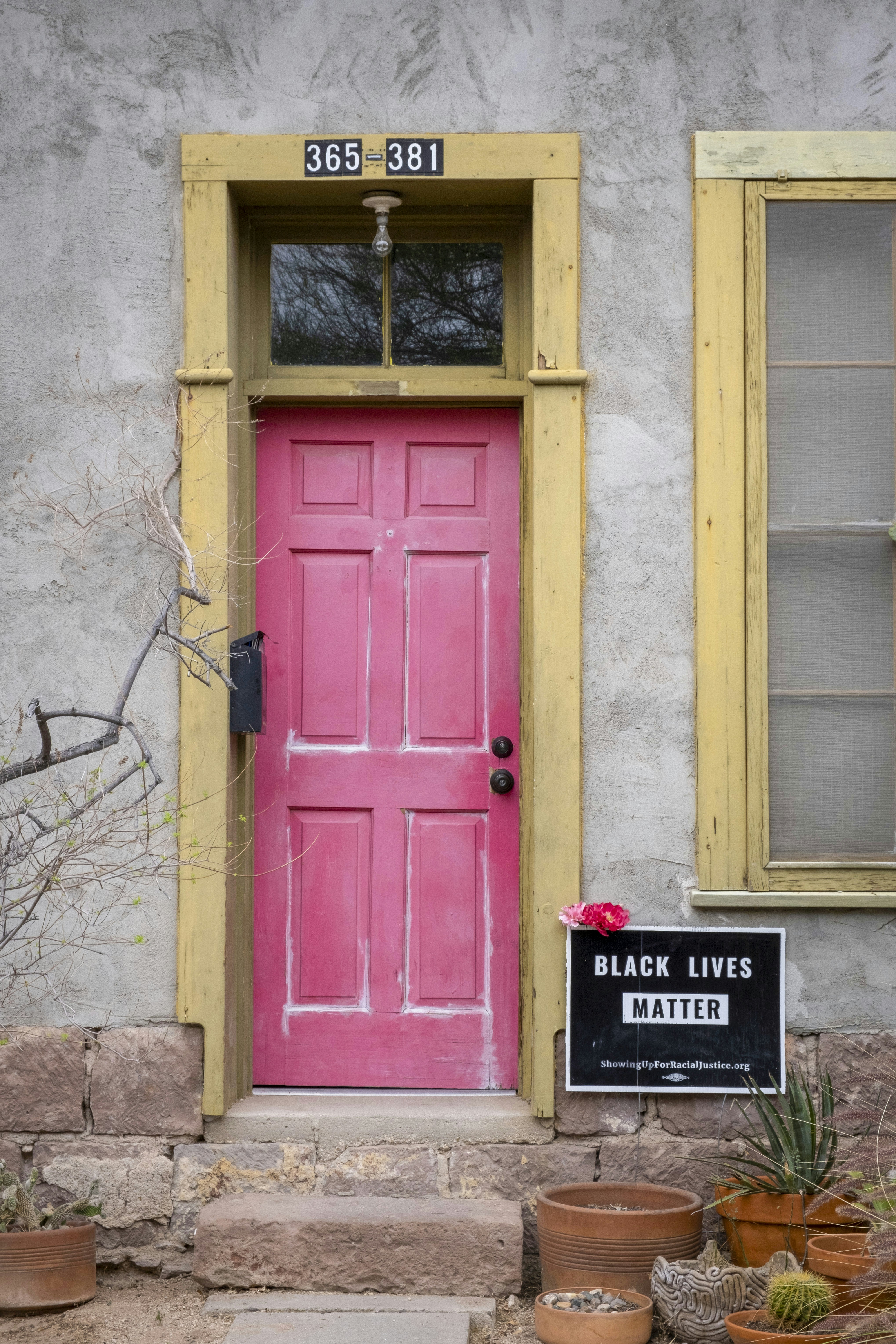 Artistic pink home exterior doorway